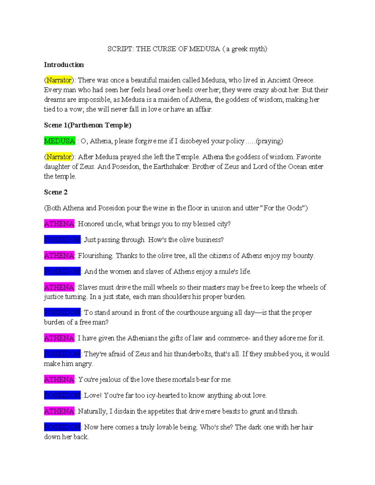 ROLE PLAY Script - SCRIPT: THE CURSE OF MEDUSA ( a greek myth ...