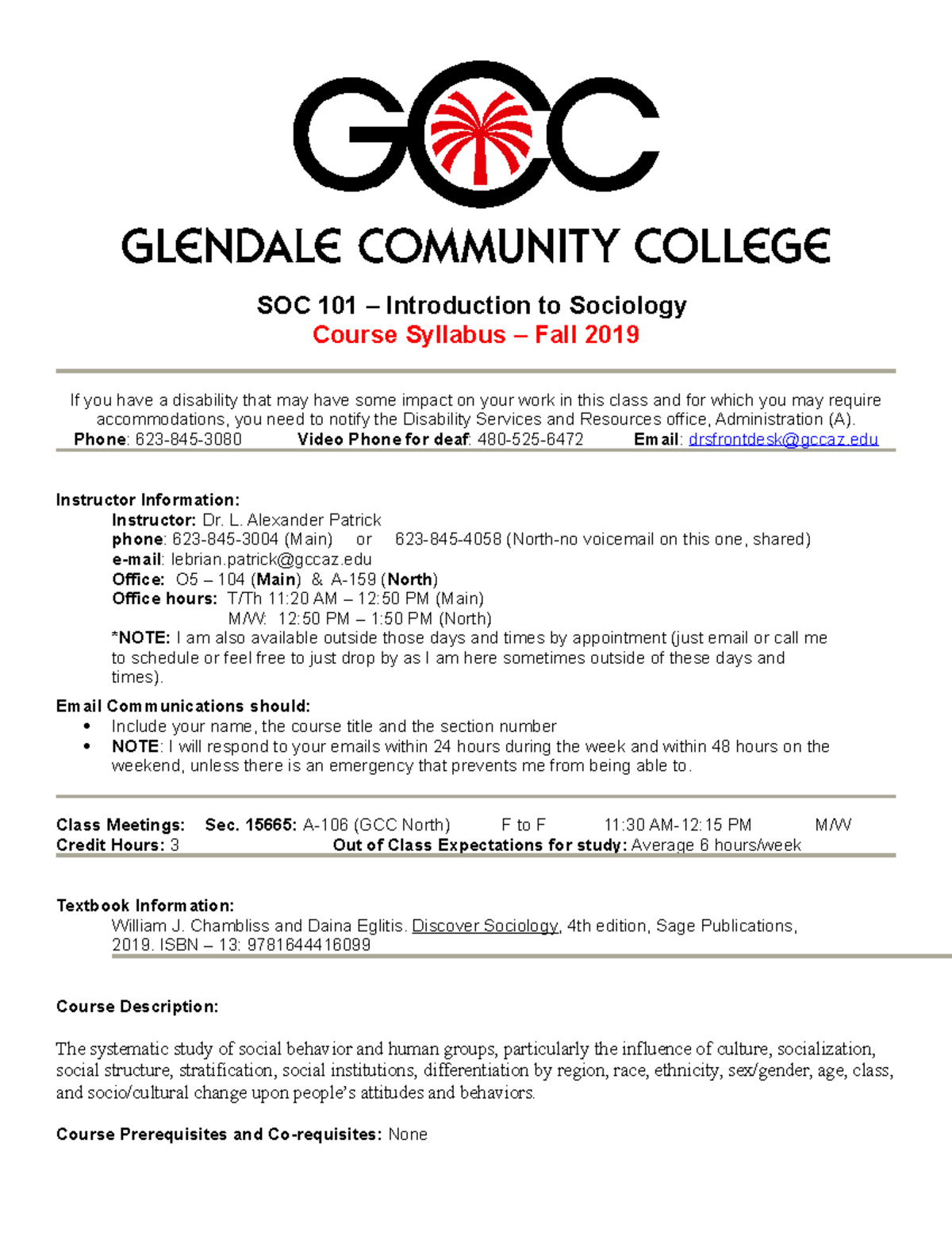 Fall+2019 +Intro+Syllabus - SOC 101 – Introduction to Sociology Course ...