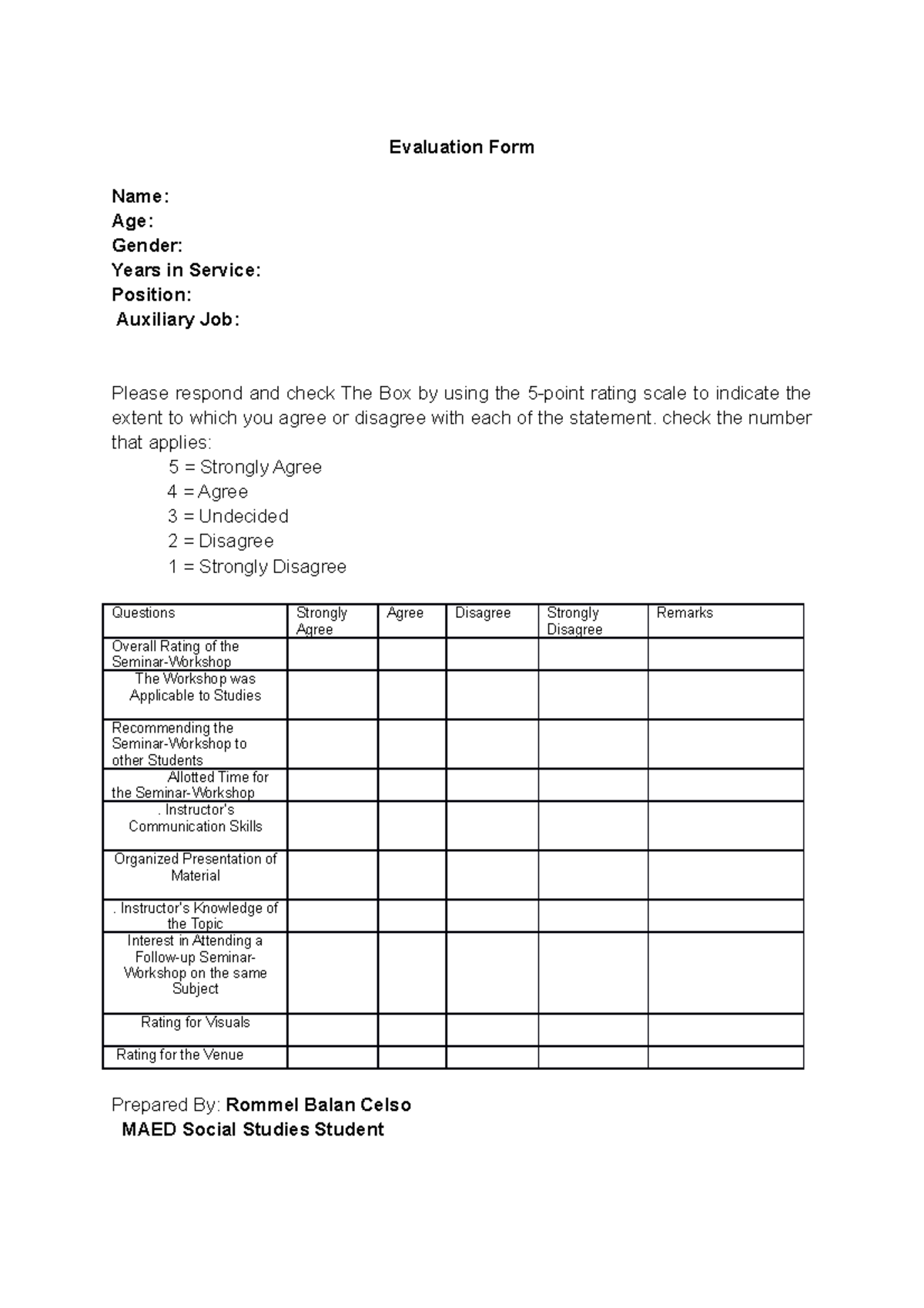 Evaluation-Form - sample evaluation form - Evaluation Form Name: Age ...