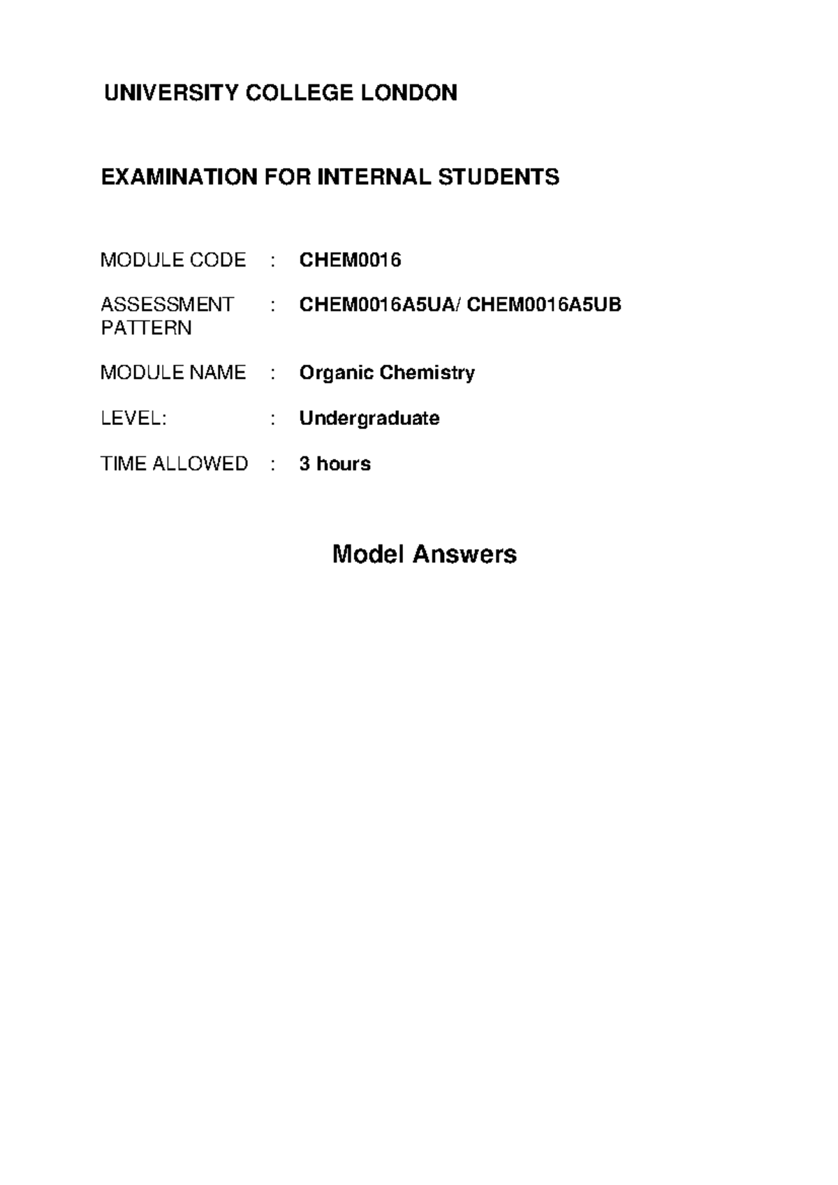 CHEM0016 example examination model answers - UNIVERSITY COLLEGE LONDON ...