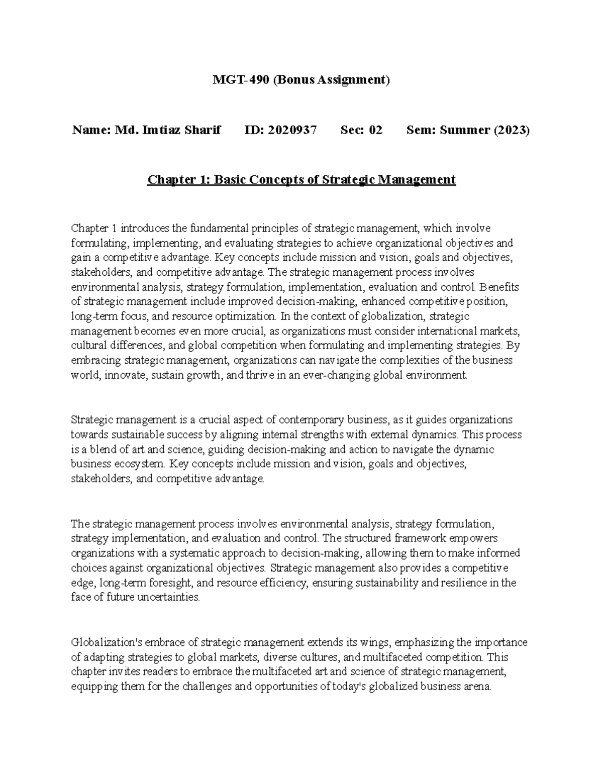 MGT-490 (Bonus Assignment) - MGT-490 (Bonus Assignment) Name: Md ...