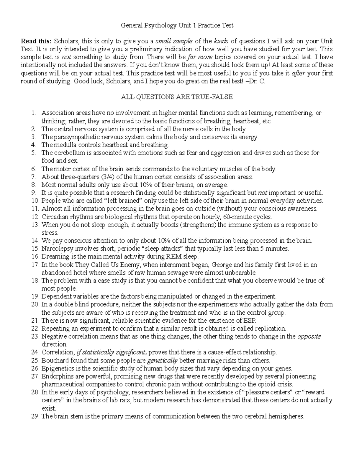 Practice Test Unit 1 Fall 2022 - General Psychology Unit 1 Practice ...