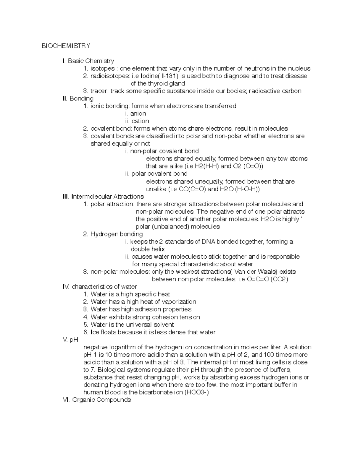 AP biology - Description is required - BIOCHEMISTRY! !! ! I. Basic ...
