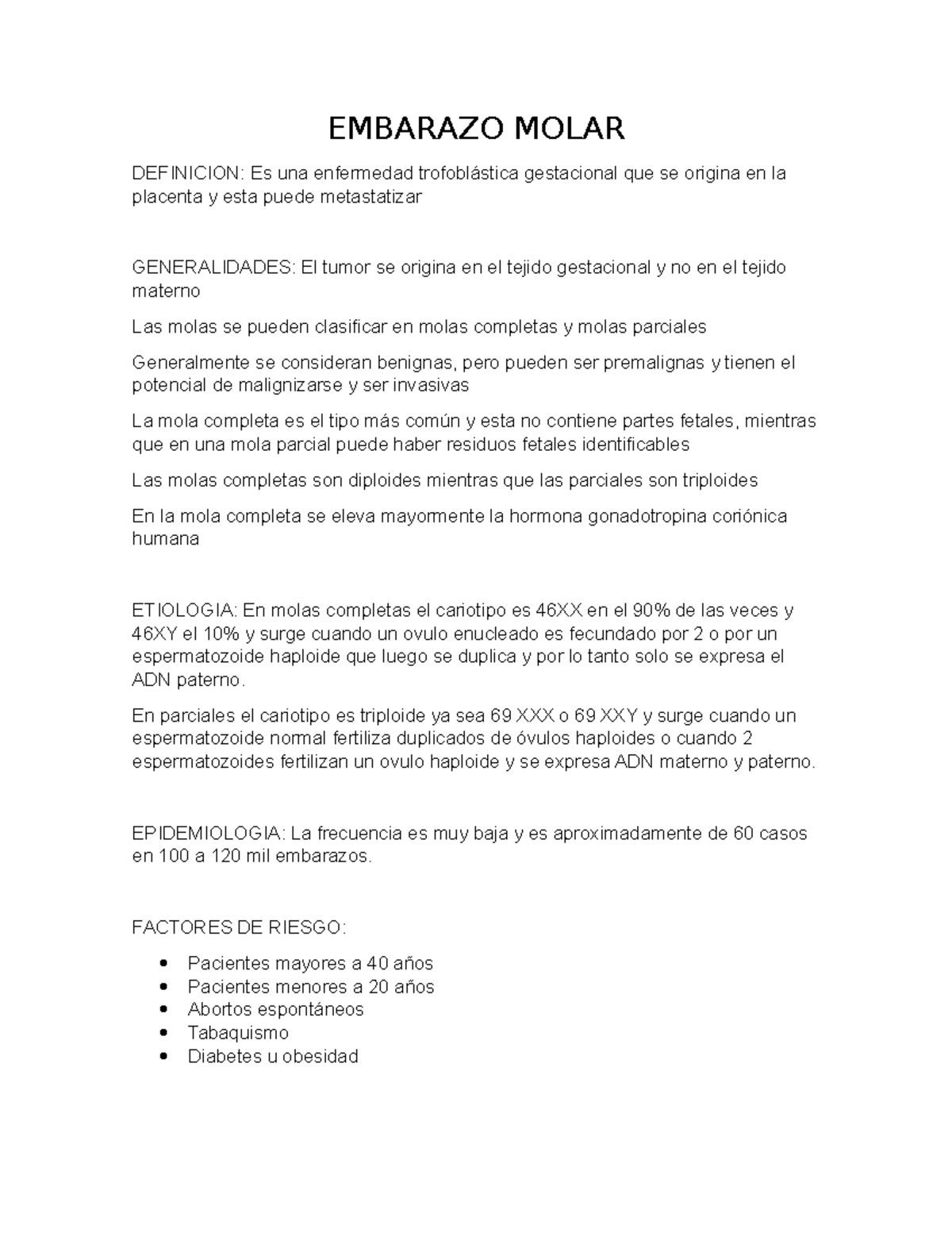 Embarazo Molar - Apuntes - EMBARAZO MOLAR DEFINICION: Es una enfermedad ...