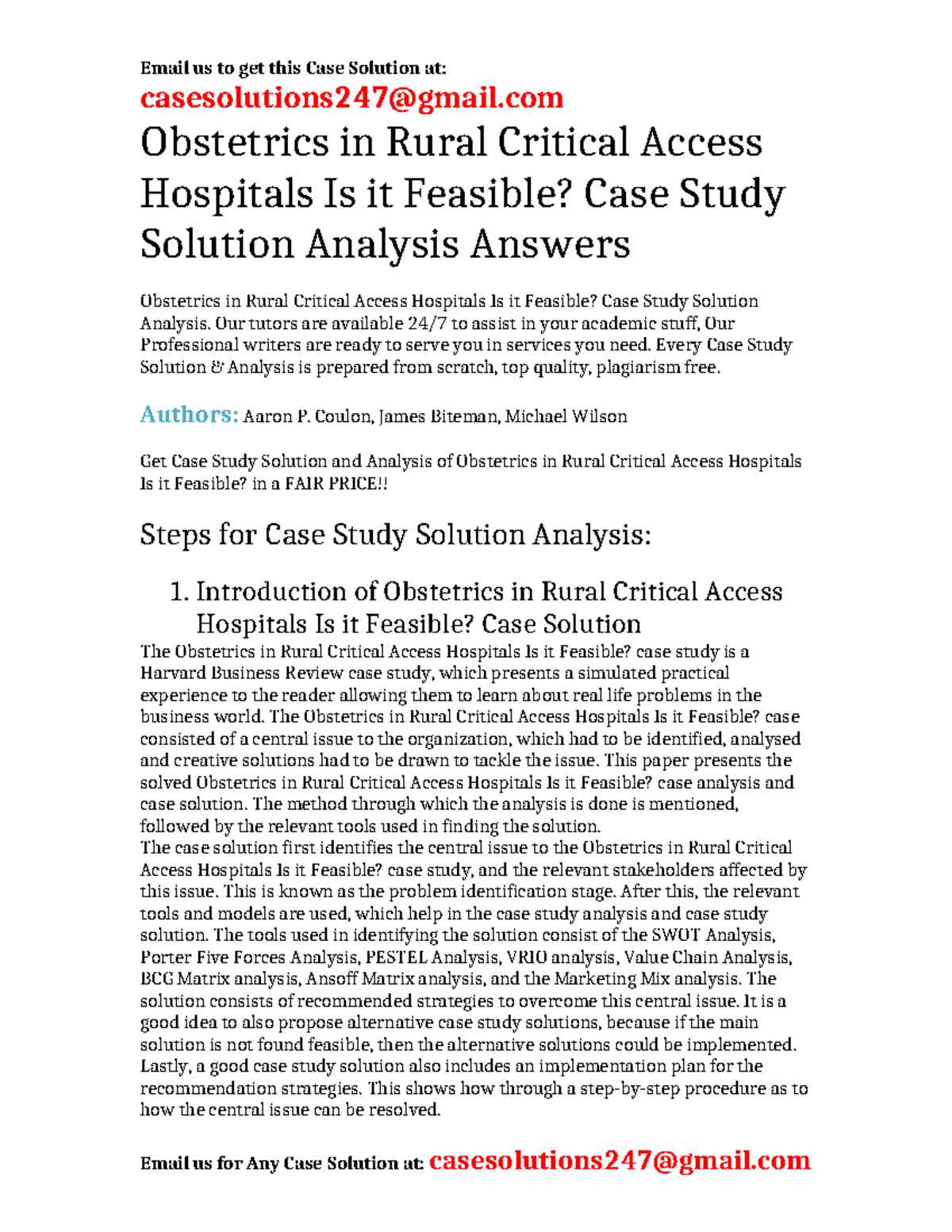 Case Solution Obstetrics in Rural Critical Access Hospitals Is it ...