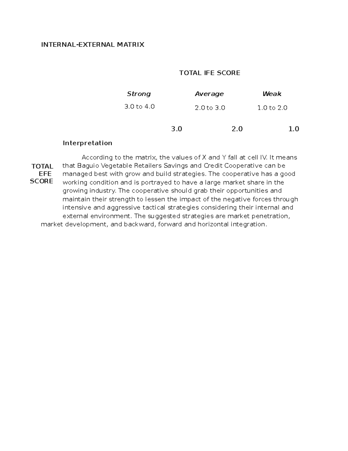 Internal and External Matrix (Business Planning) - INTERNAL-EXTERNAL ...