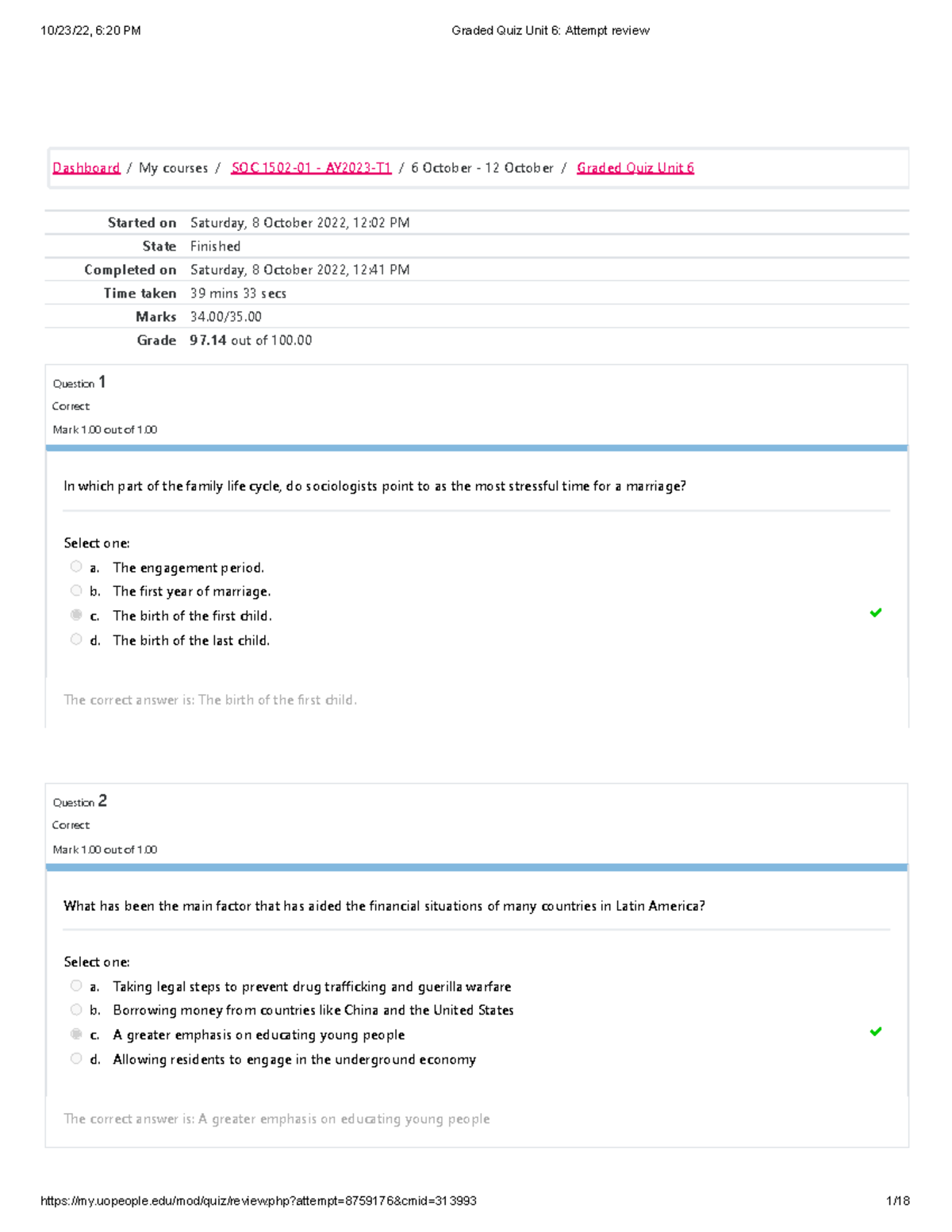 Graded Quiz Unit 6 Attempt review - Started on Saturday, 8 October 2022 ...