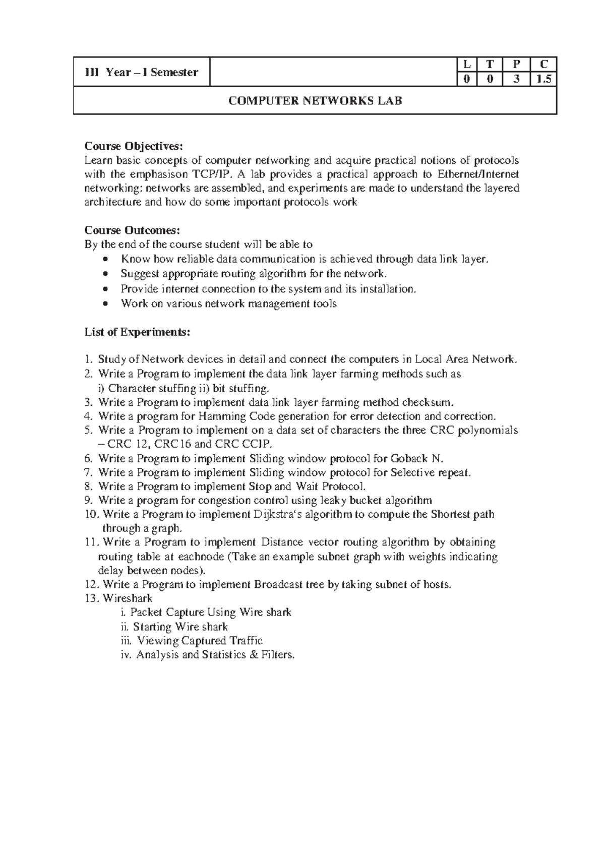 Cn lab manual - dytg - Course Objectives: Learn basic concepts of computer networking and ...