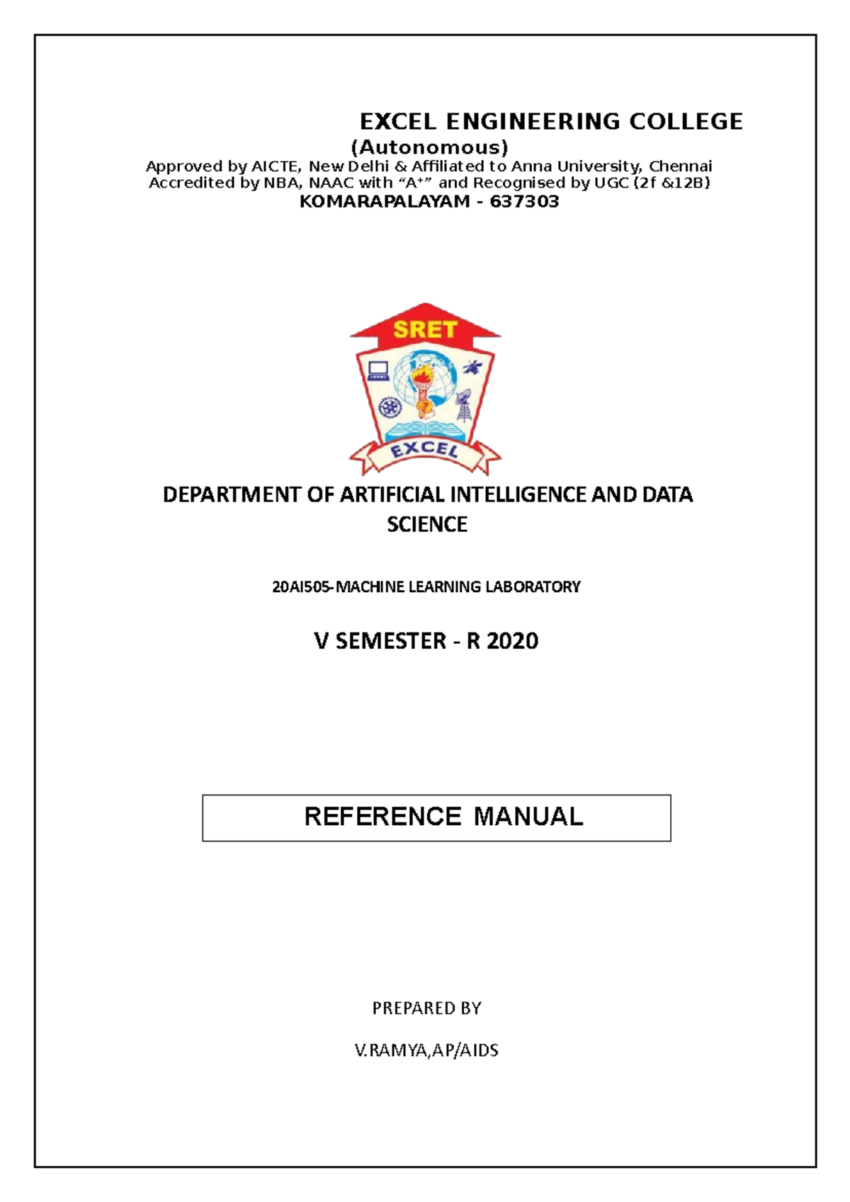 ML lab manual updated - EXCEL ENGINEERING COLLEGE (Autonomous) Approved ...