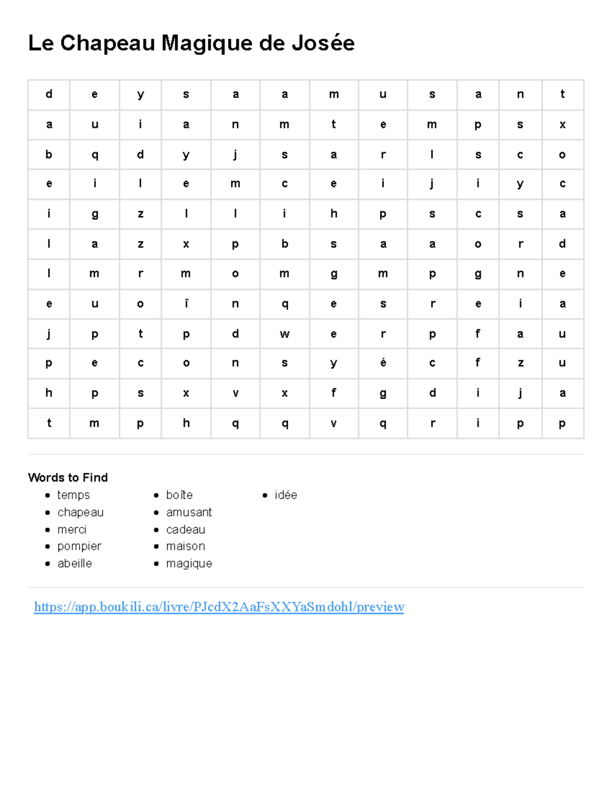 Word Search - Le Chapeau Magique de Josée - 2 / 22 / 24 , 6 : 45 PM ...