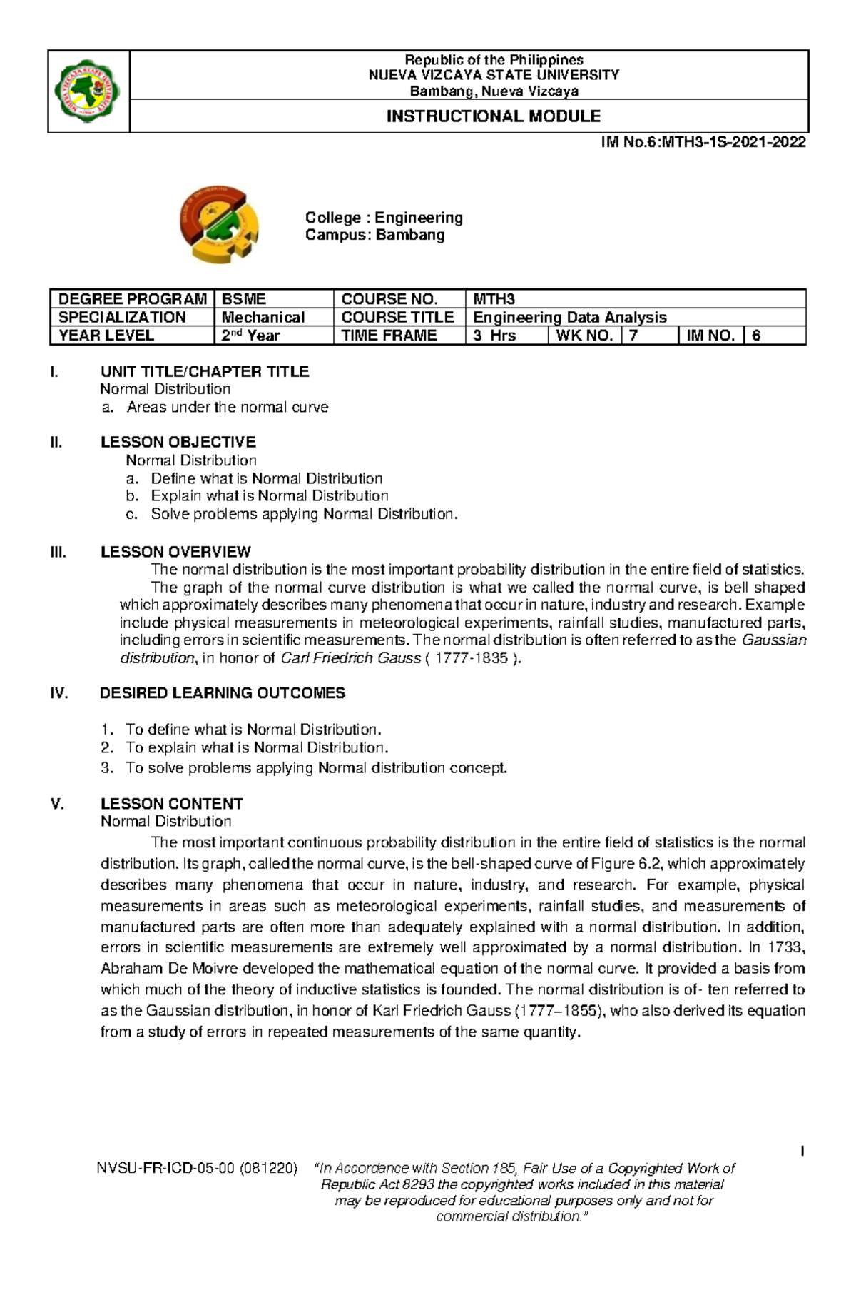 Data-module-6 - Lecture - NUEVA VIZCAYA STATE UNIVERSITY Bambang, Nueva ...