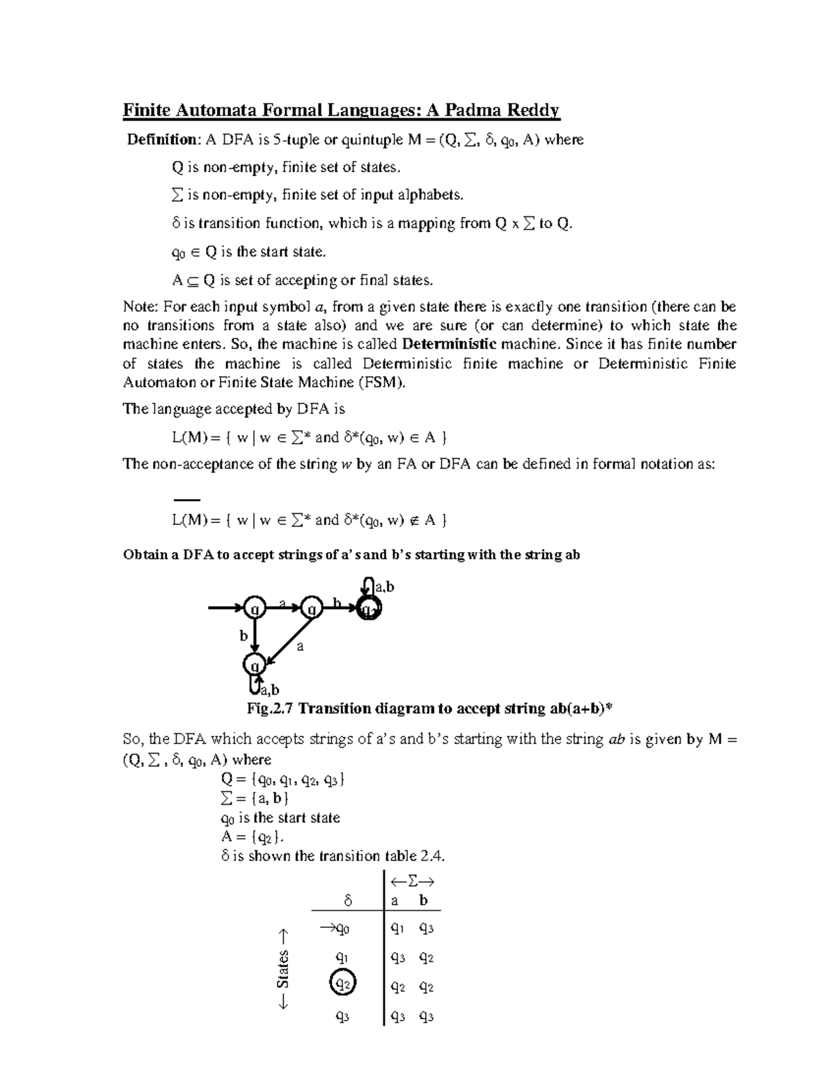 Pdfcoffee - Padhma Reddy text book - Finite Automata Formal Languages: A Padma Reddy Definition ...