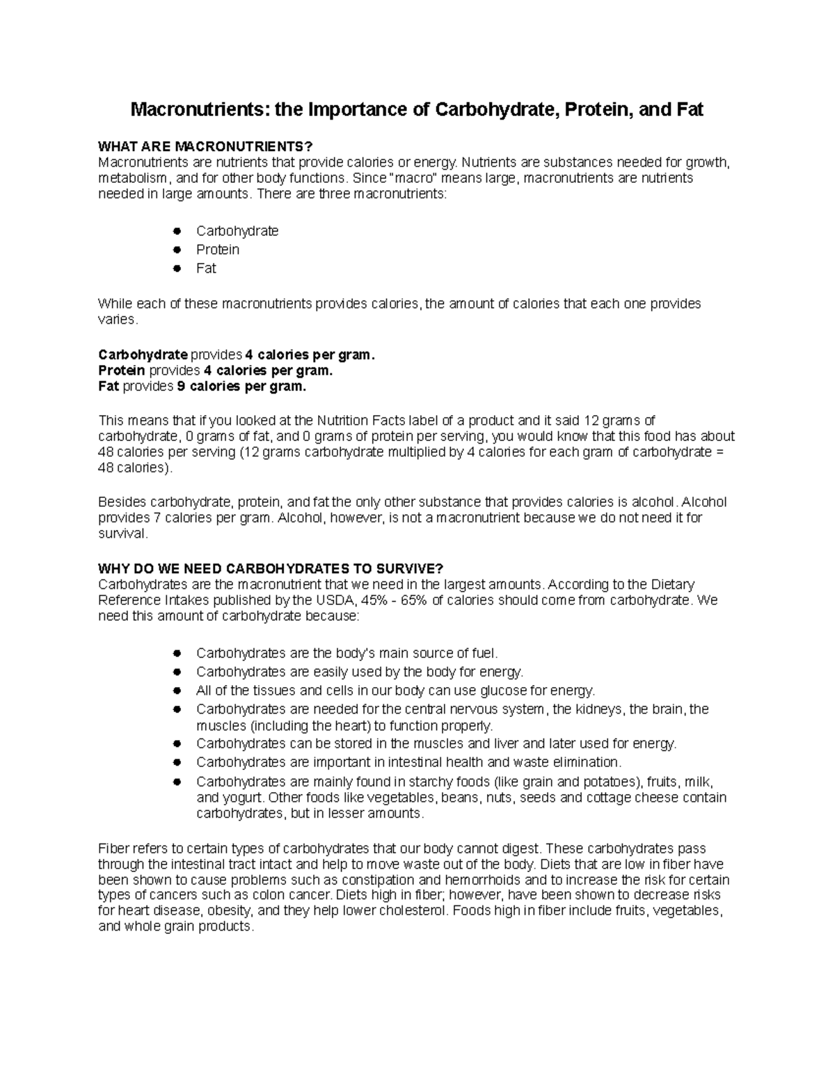 Macro Nutrients - Notes/Cheat Sheet - Macronutrients: the Importance of ...