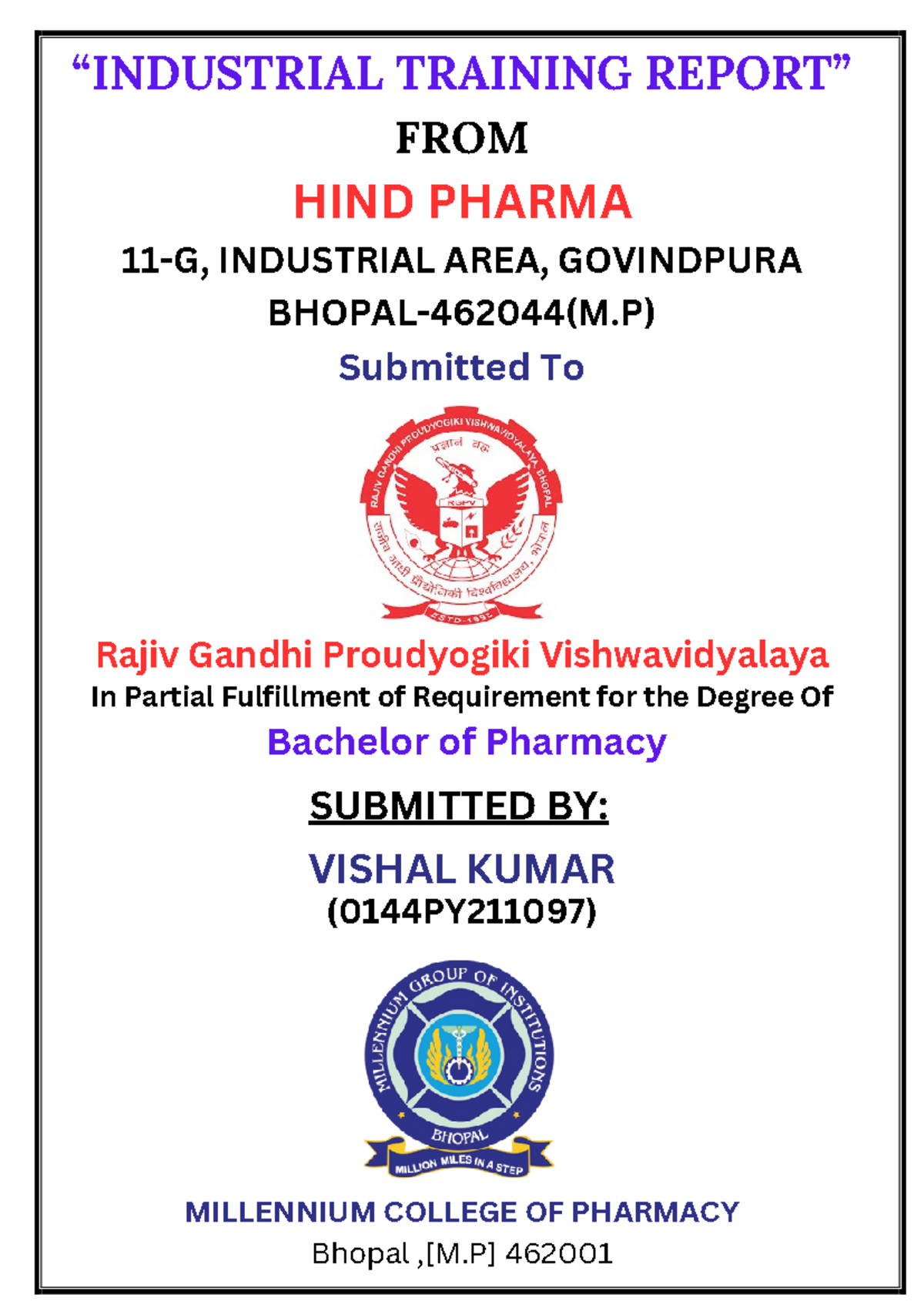 Industrial report.pdf - “INDUSTRIAL TRAINING REPORT” ####### FROM HIND ...