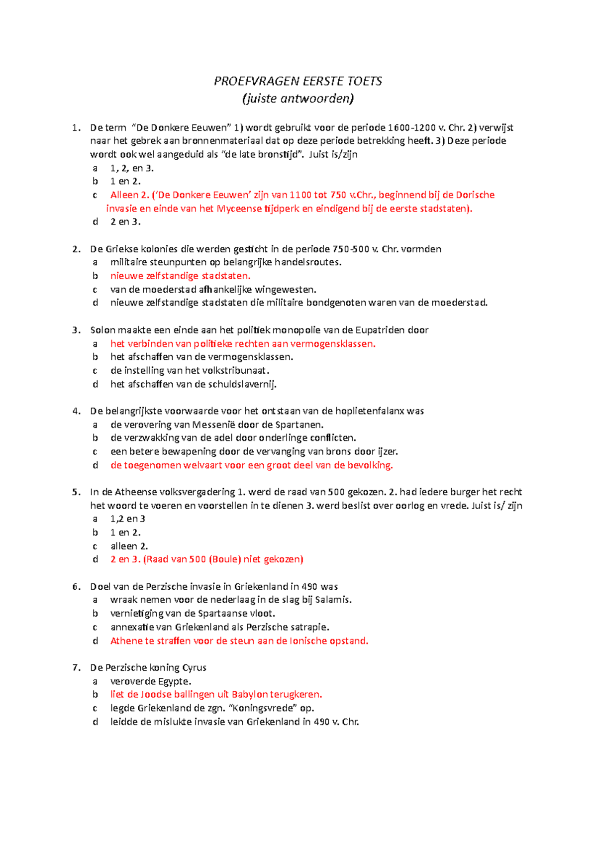 Proef/oefen tentamen 2012, anders - PROEFVRAGEN EERSTE TOETS (juiste ...