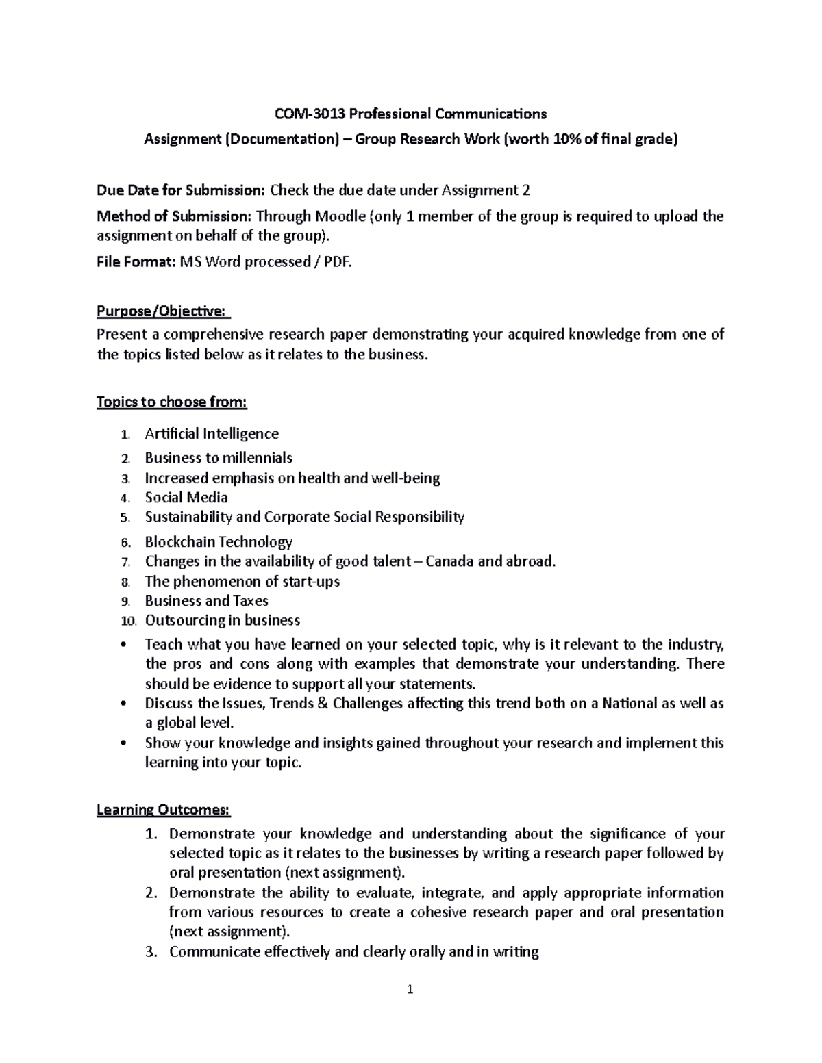 Assignment 2 Group Research Work - COM-3013 Professional Communications Assignment ...