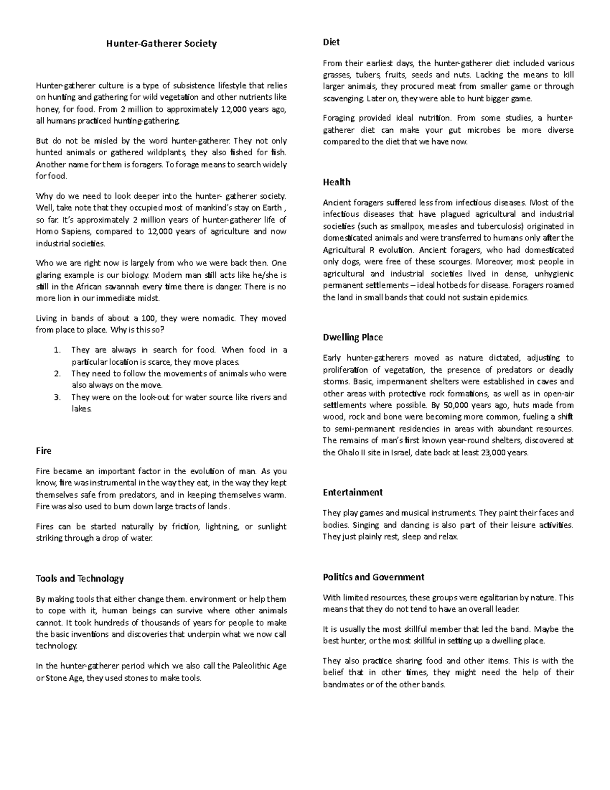 Hunter-Gatherer Society - Hunter-Gatherer Society Hunter-gatherer ...