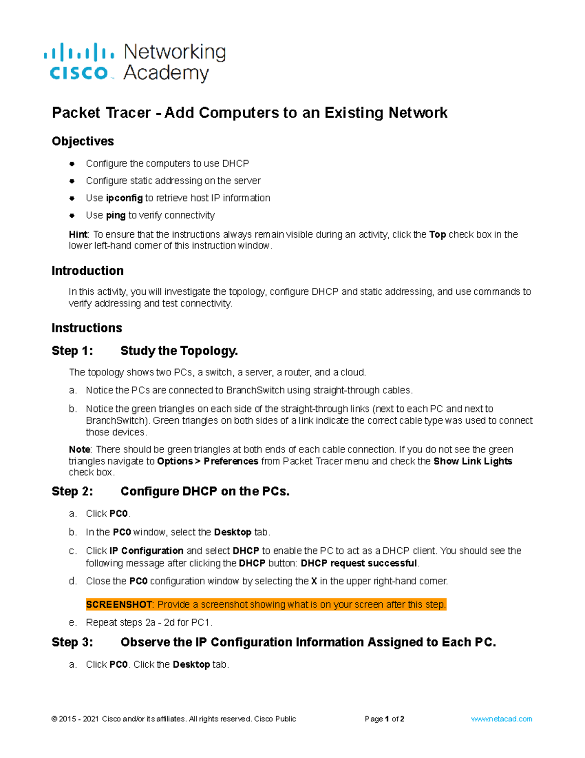 Copy of 6.1.2.1 Packet Tracer - Add Computers to an Existing Network - Packet Tracer - Add ...