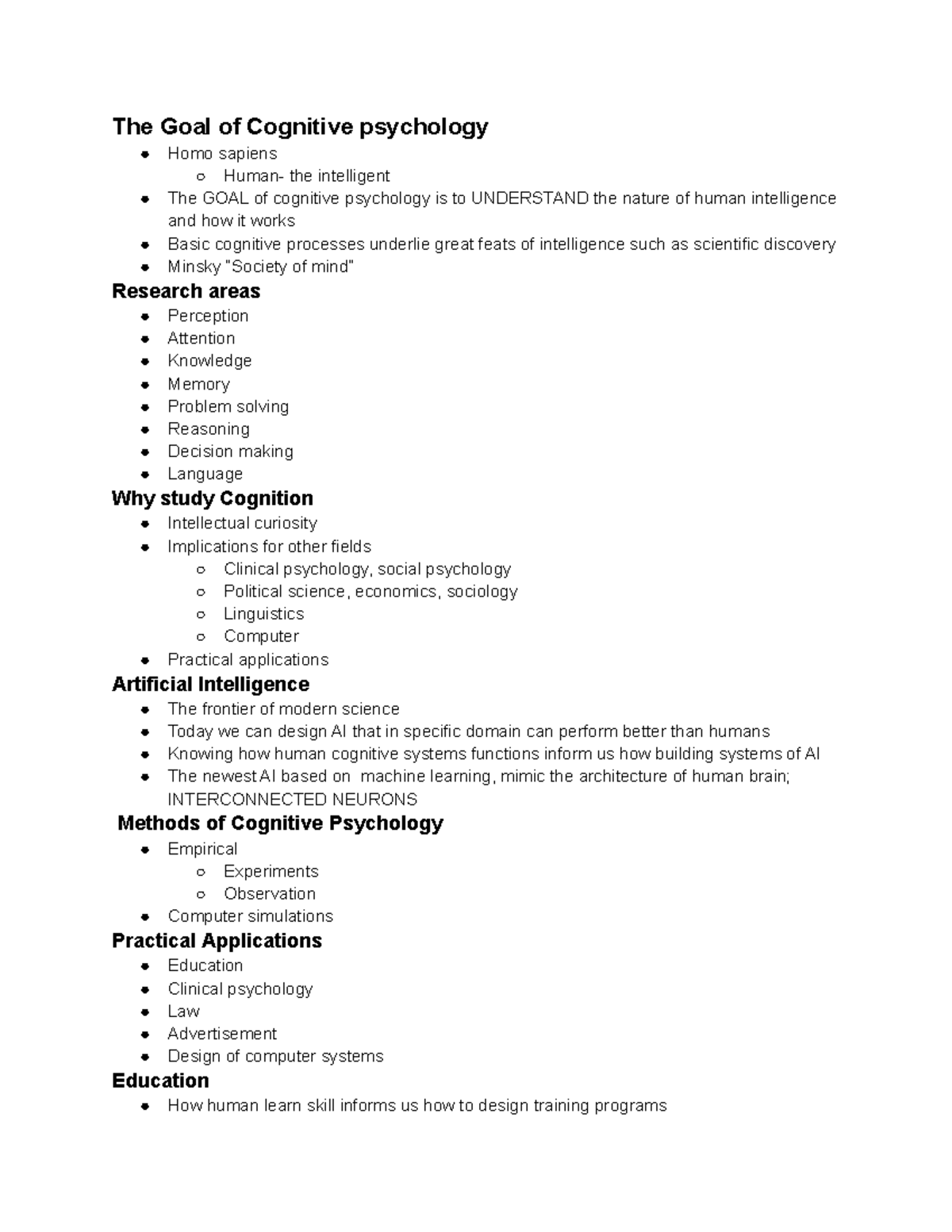 Cognition Lab week one notes - The Goal of Cognitive psychology Homo ...