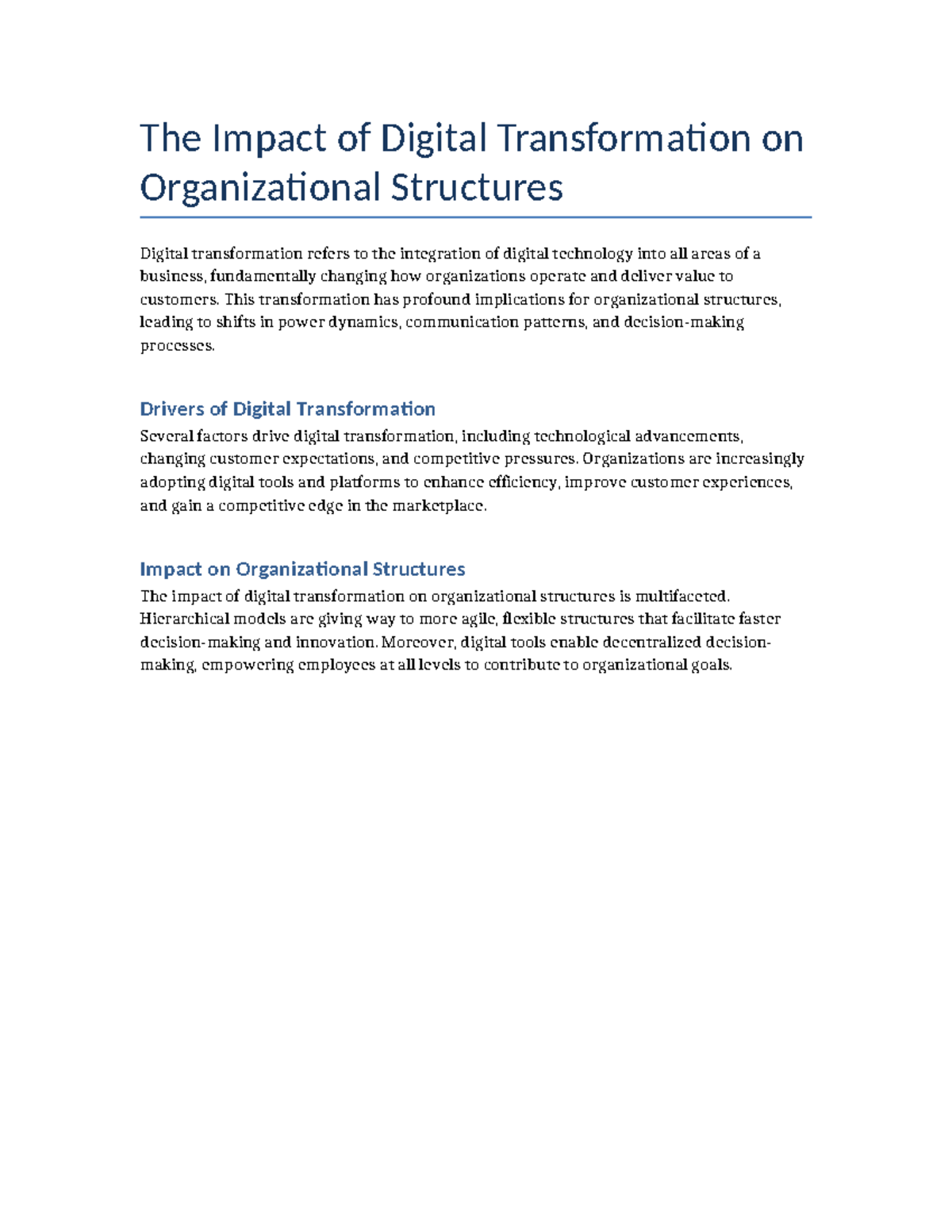 Digital Transformation Organizational Structures - The Impact of ...