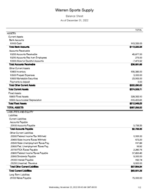 Ch 9 Balance Sheet - i;ylf - Warren Sports Supply Balance Sheet As of ...