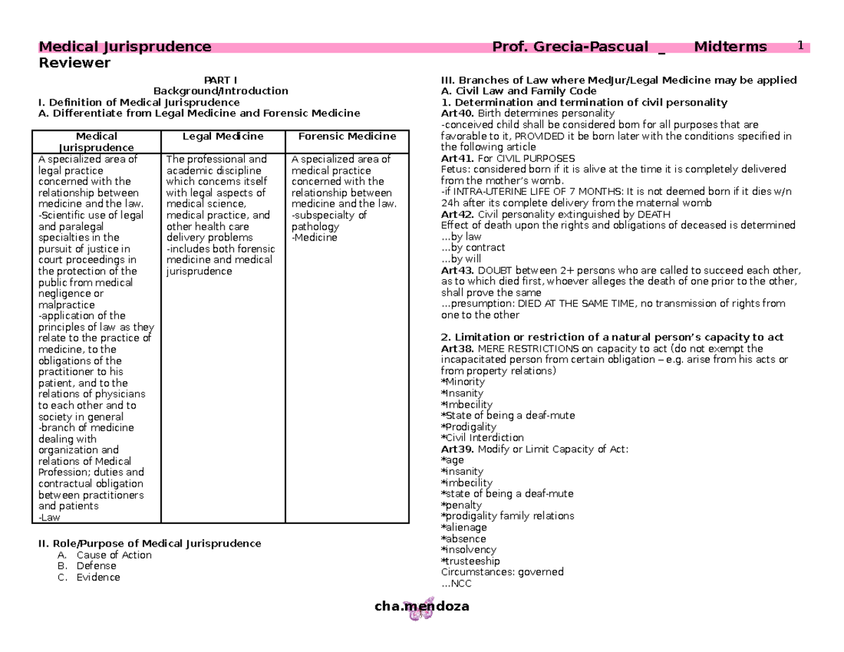 Pdfcoffee.com medjur-reviewer-pdf-free - Medical Jurisprudence Prof. Grecia-Pascual _ Midterms ...