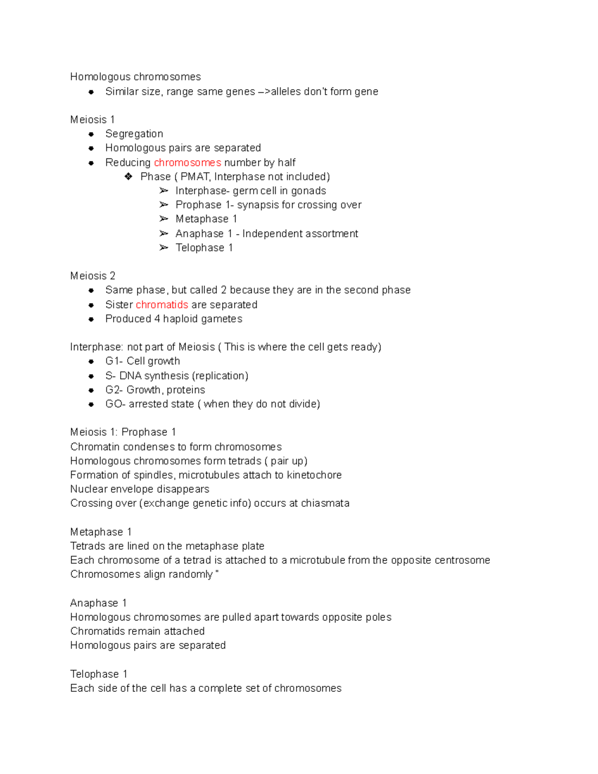 Unit 3 - notes of meiosis and the stages and phases it goes though ...