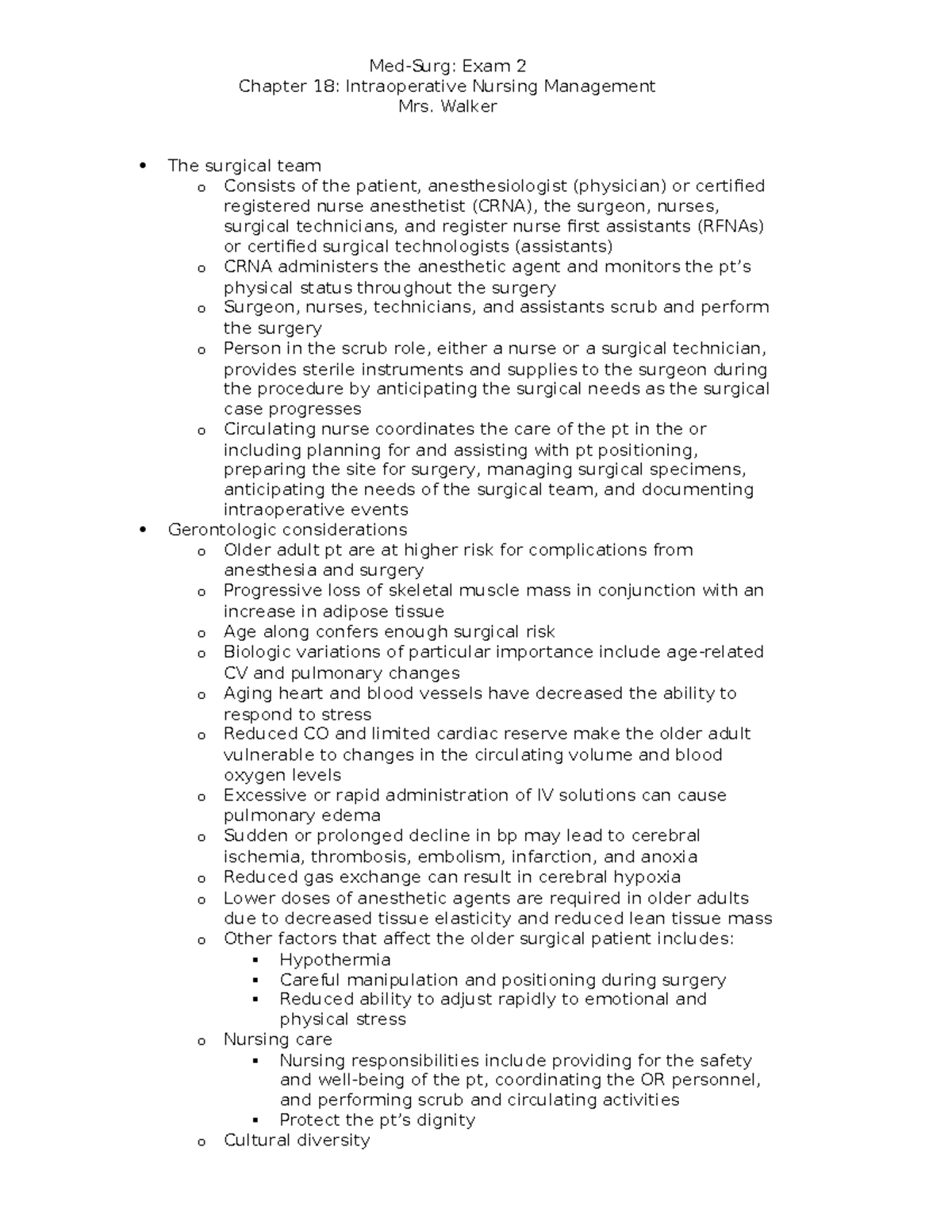 NUR II Exam 2 intraoperative nurse management - Chapter 18 ...