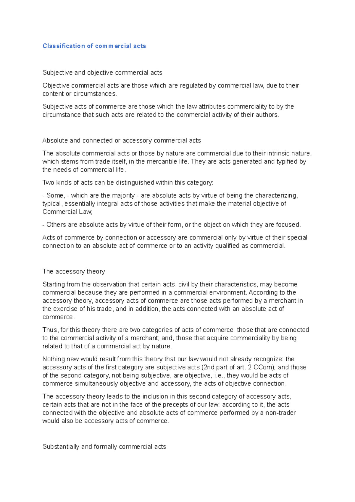 Classification of commercial acts 2 - Classification of commercial acts ...