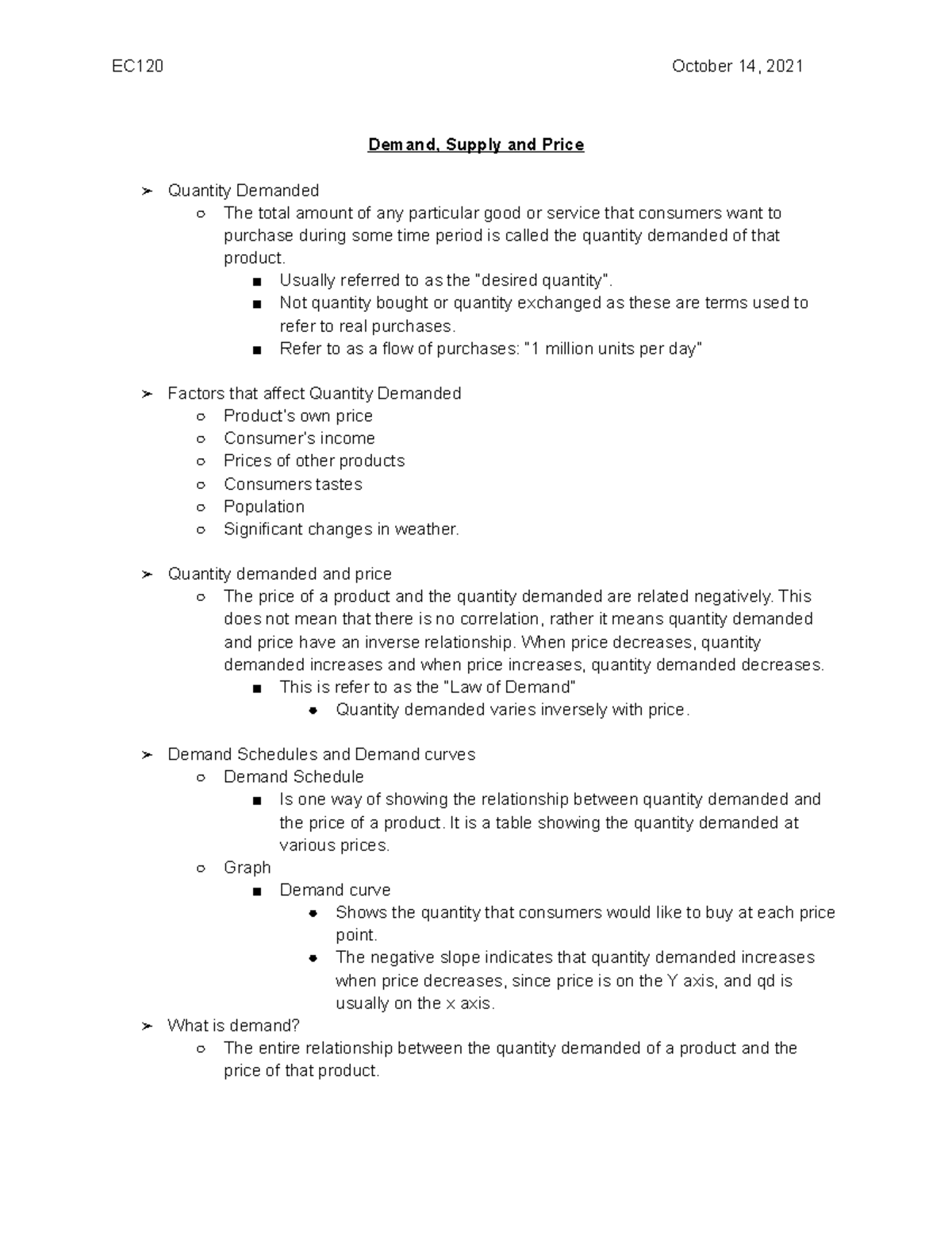 Intro To Microeconomics Chapter 3 Summary Notes Ec 120 Wlu Studocu