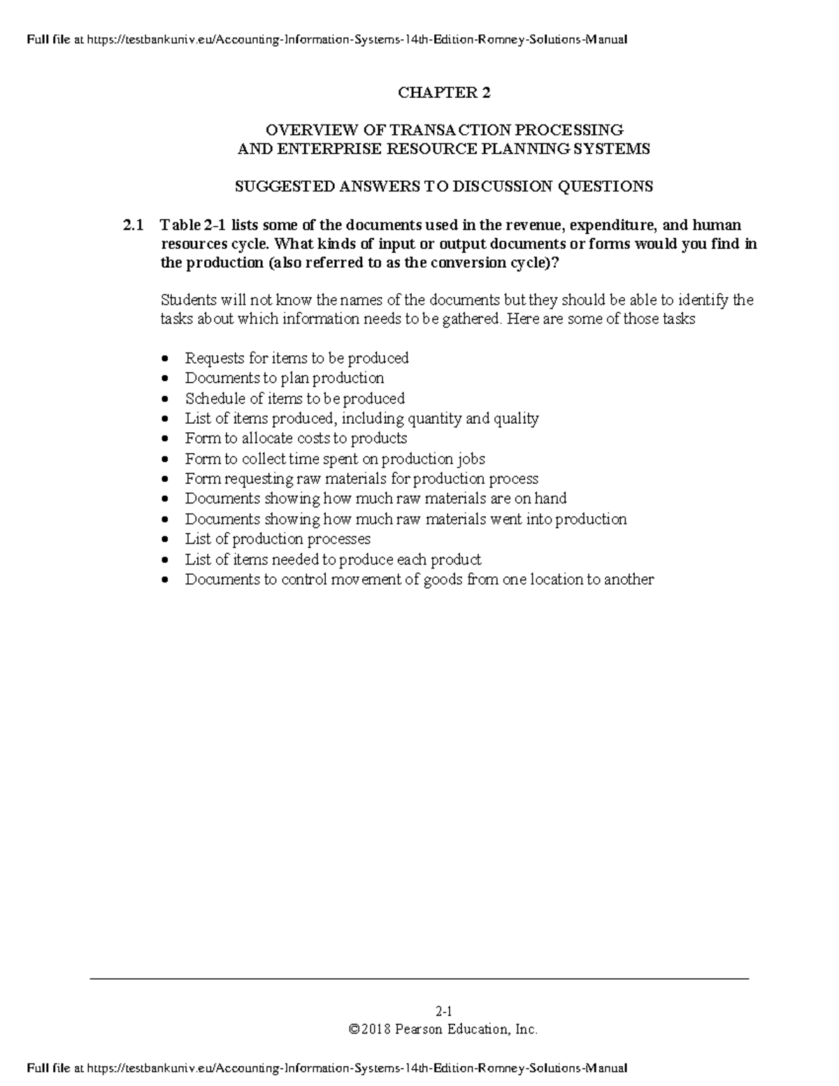 Pdfcoffee - AIS - 2- ©2018 Pearson Education, Inc. CHAPTER 2 OVERVIEW OF TRANSACTION PROCESSING ...