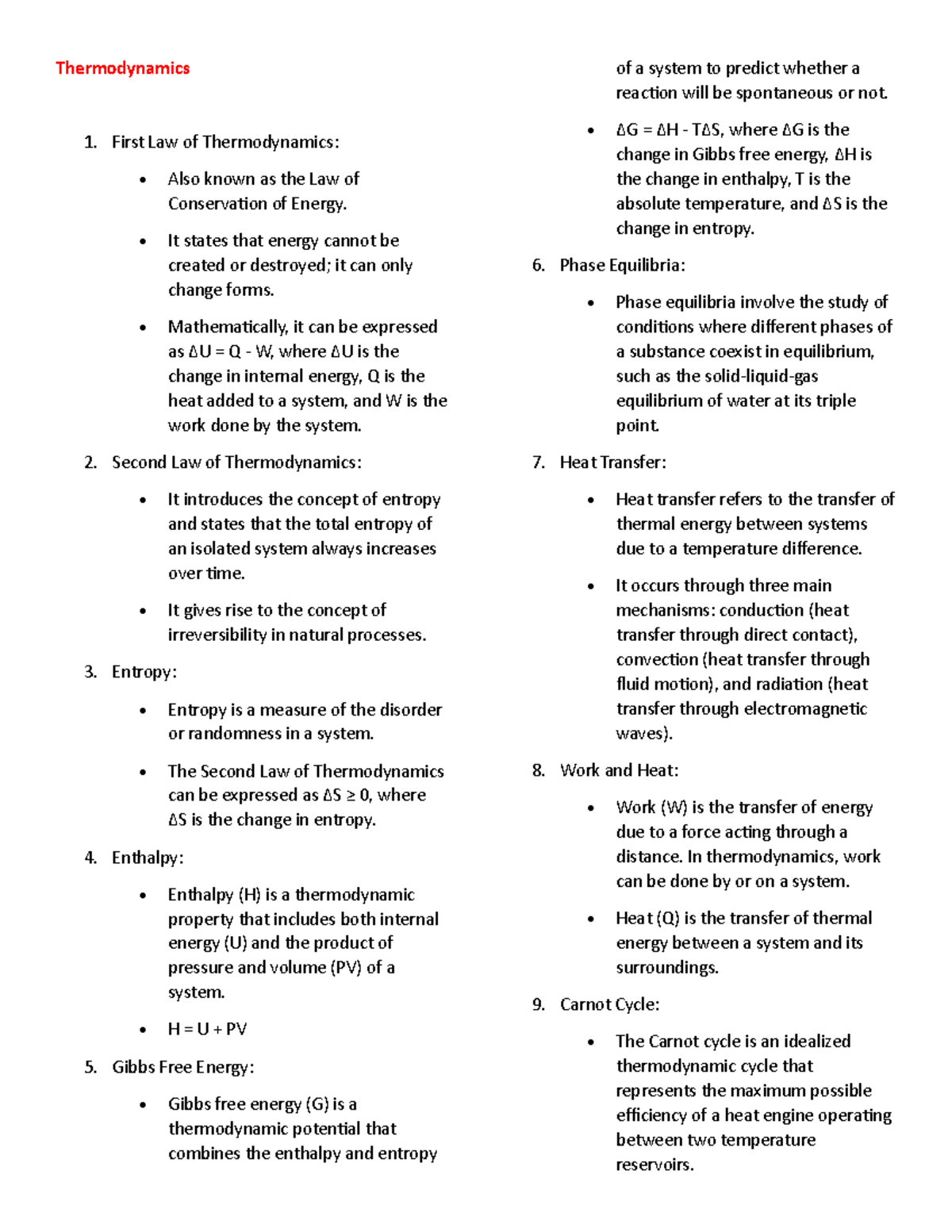 Thermodynamics - n/a - Thermodynamics 1. First Law of Thermodynamics ...