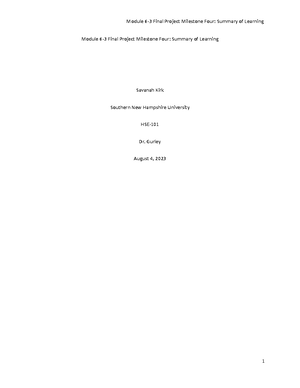 PSY 260 project two - 1 Project Two Savanah Kirk Southern New Hampshire ...