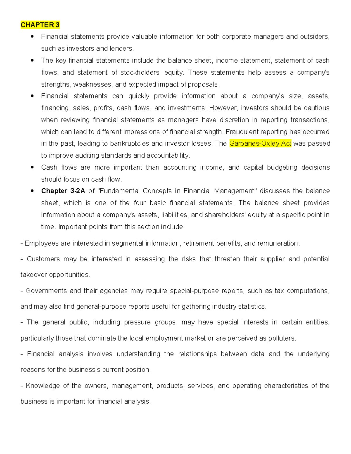 FM 3 - CHAPTER 2 FM - CHAPTER 3 Financial statements provide valuable information for both - Studocu