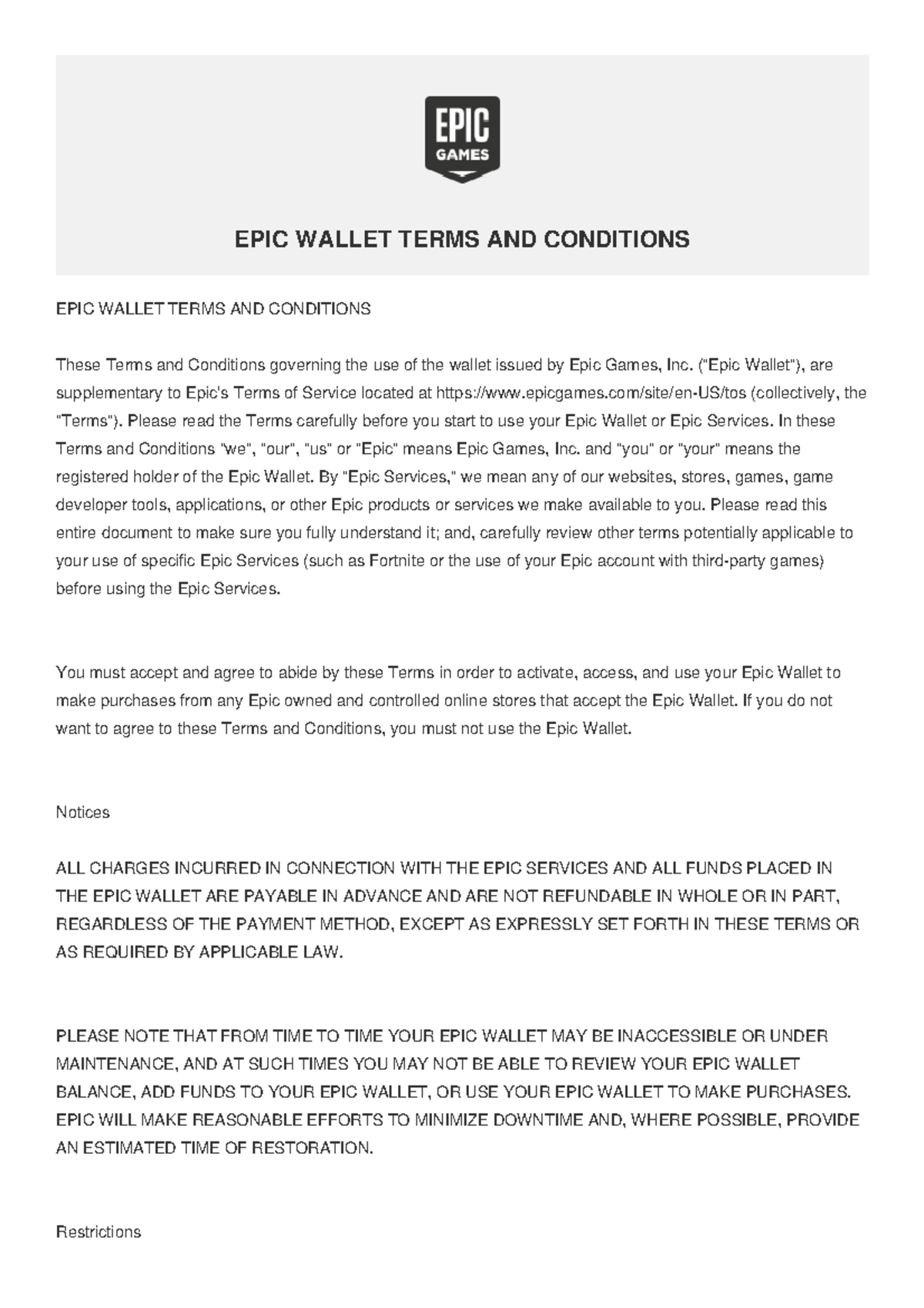EPIC Wallet Terms AND Conditions - EPIC WALLET TERMS AND CONDITIONS ...