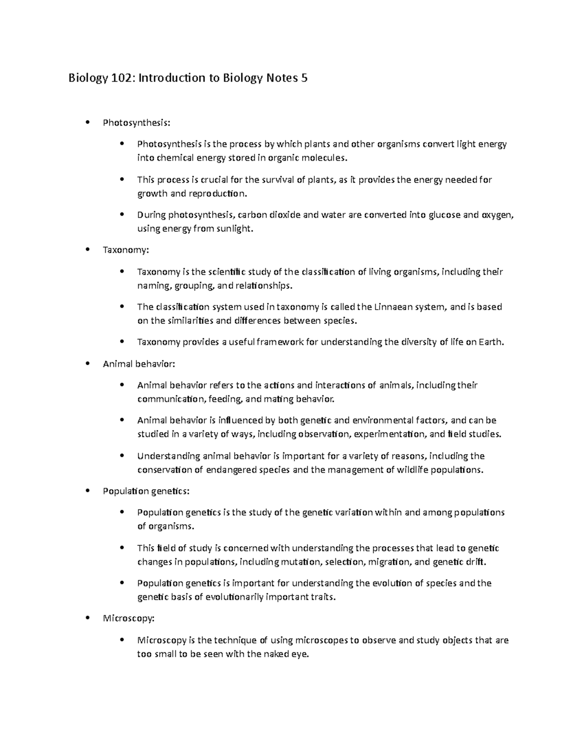 Biology 102 Introduction to Biology Notes 5 - Biology 102: Introduction ...