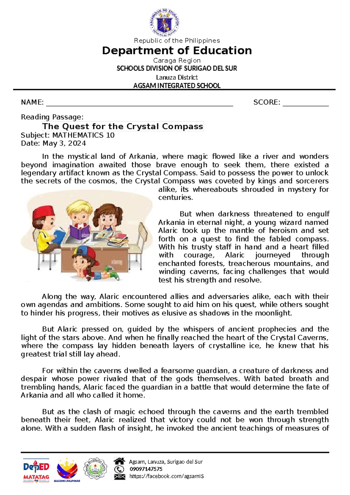 Passage-May 3-math 10 - reading passage - Republic of the Philippines ...