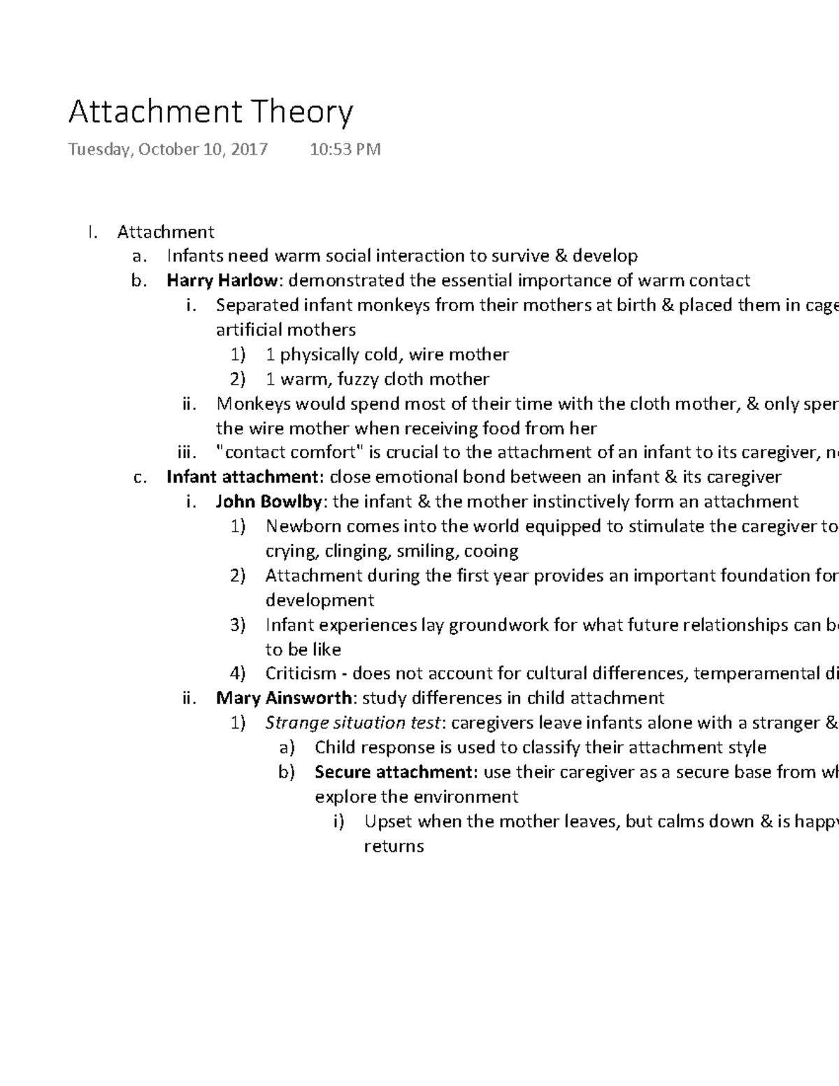 Attachment Theory - notes - Warning: TT: undefined function: 32 ...