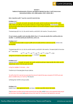 Tutorial 2 Questions - Tutorial 2 Textbook: Fundamentals of Futures and ...