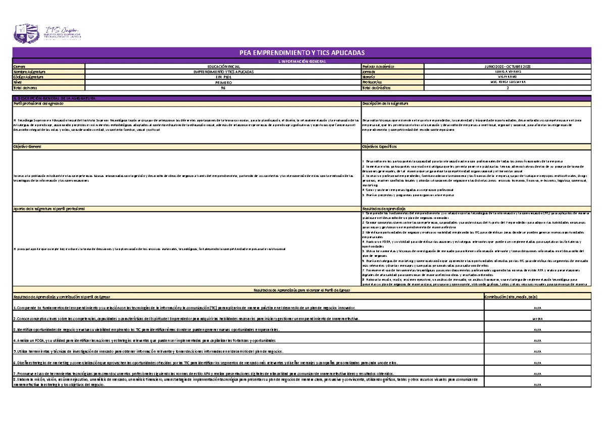 PEA 1RO EDIN 101 Emprendimiento Y TICS Aplicadas 2023-2023 Matutina (2 ...