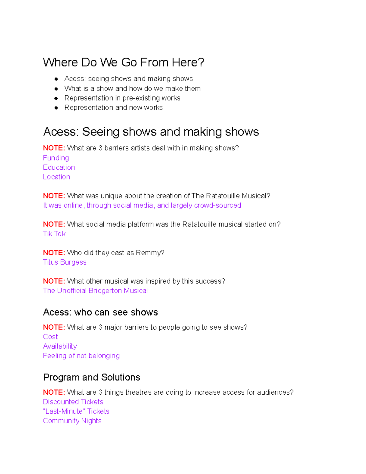5/3/22 Lecture Notes - Where Do We Go From Here? Acess: seeing shows ...