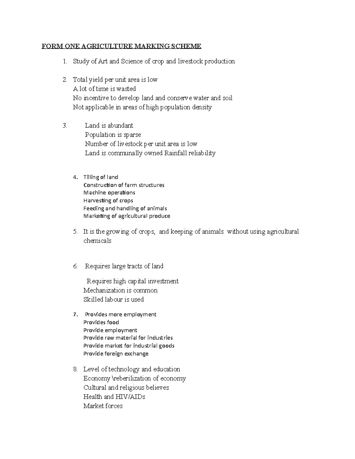 AGRI F1 MSC - ASSIGNMENT - FORM ONE AGRICULTURE MARKING SCHEME Study of ...