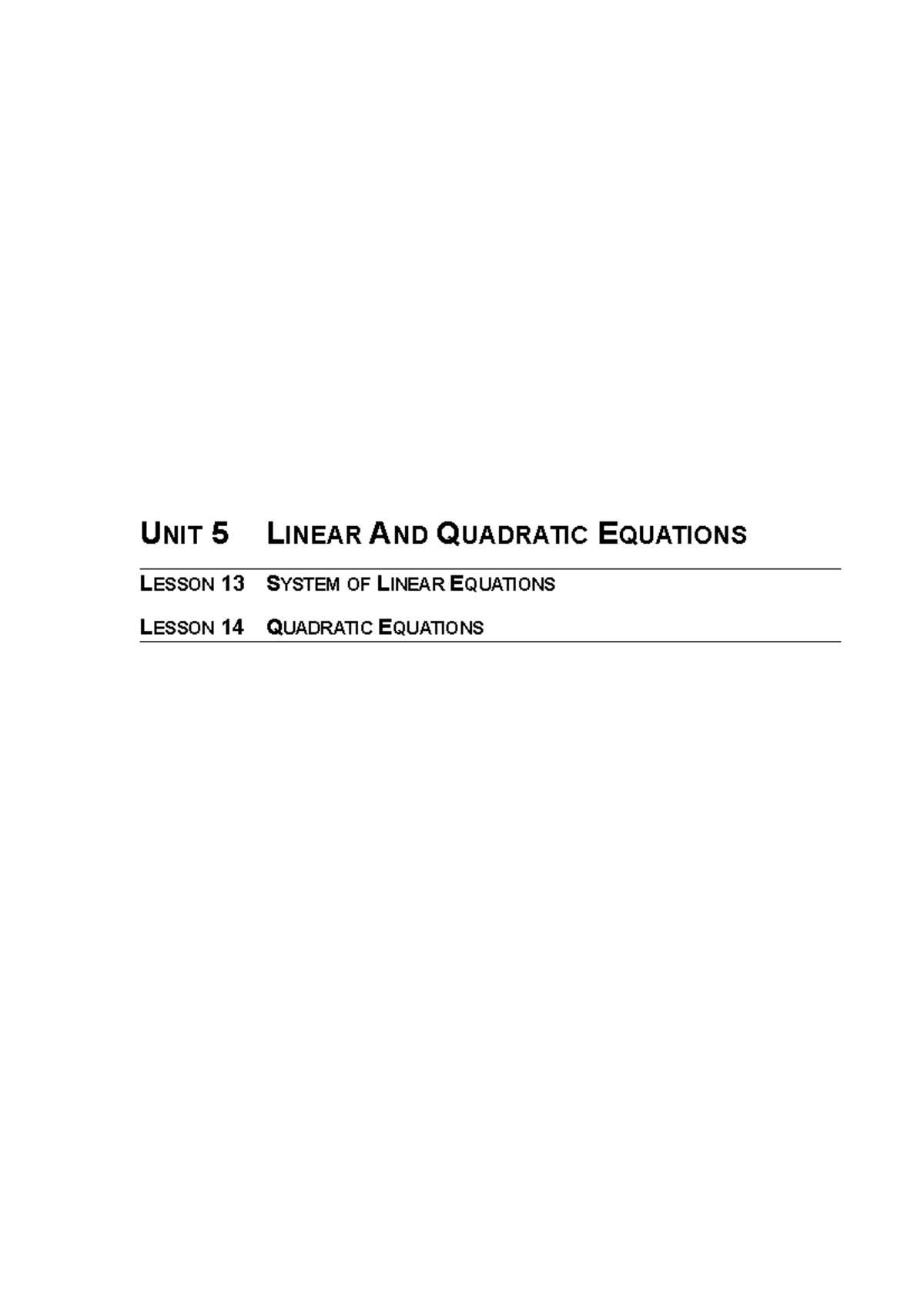 BBM104 UNIT5 - UNIT 5 LINEAR AND QUADRATIC EQUATIONS LESSON 13 SYSTEM ...
