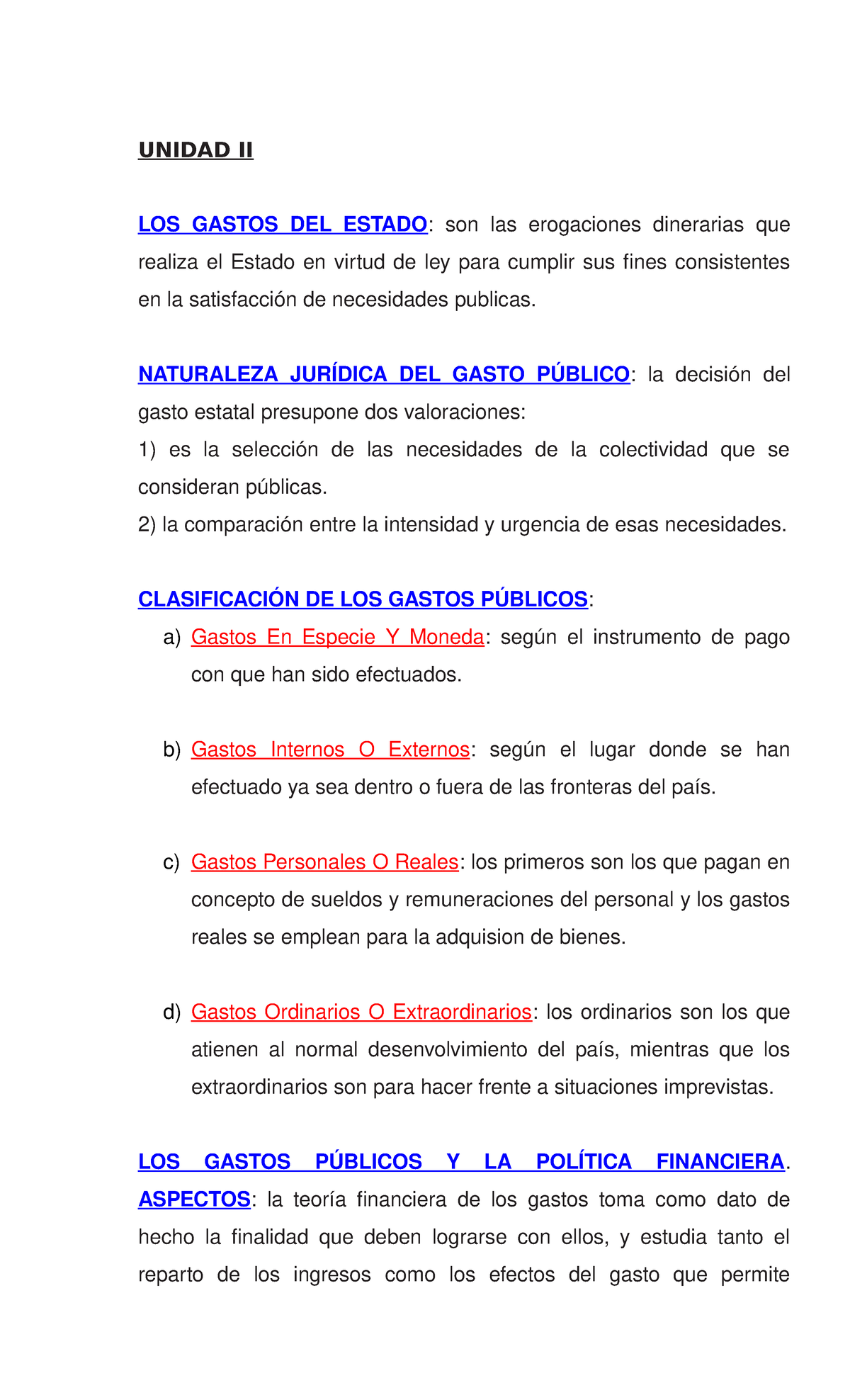 2 - DERECHO - UNIDAD II LOS GASTOS DEL ESTADO : son las erogaciones ...