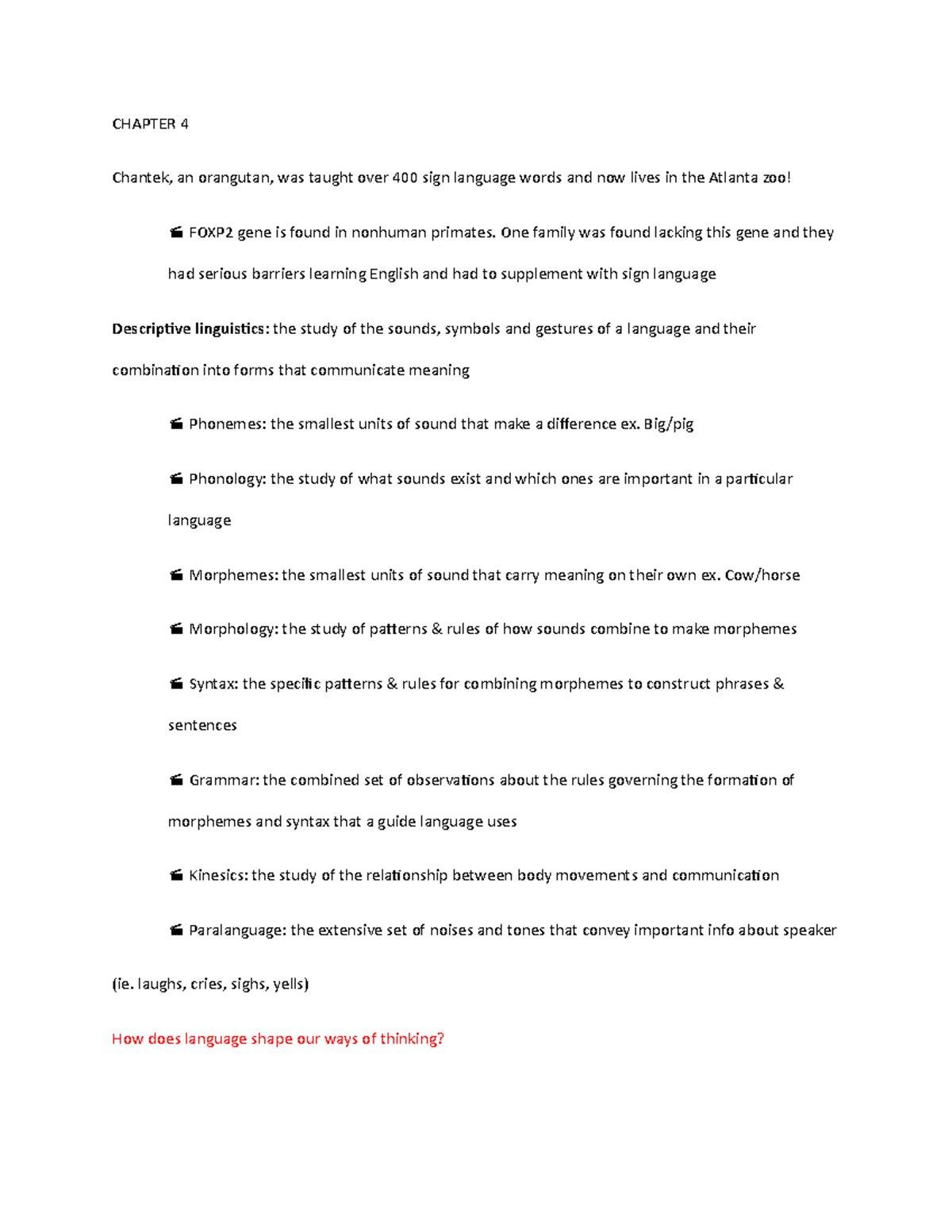 Chapter 4 - Linguistics - CHAPTER 4 Chantek, an orangutan, was taught ...