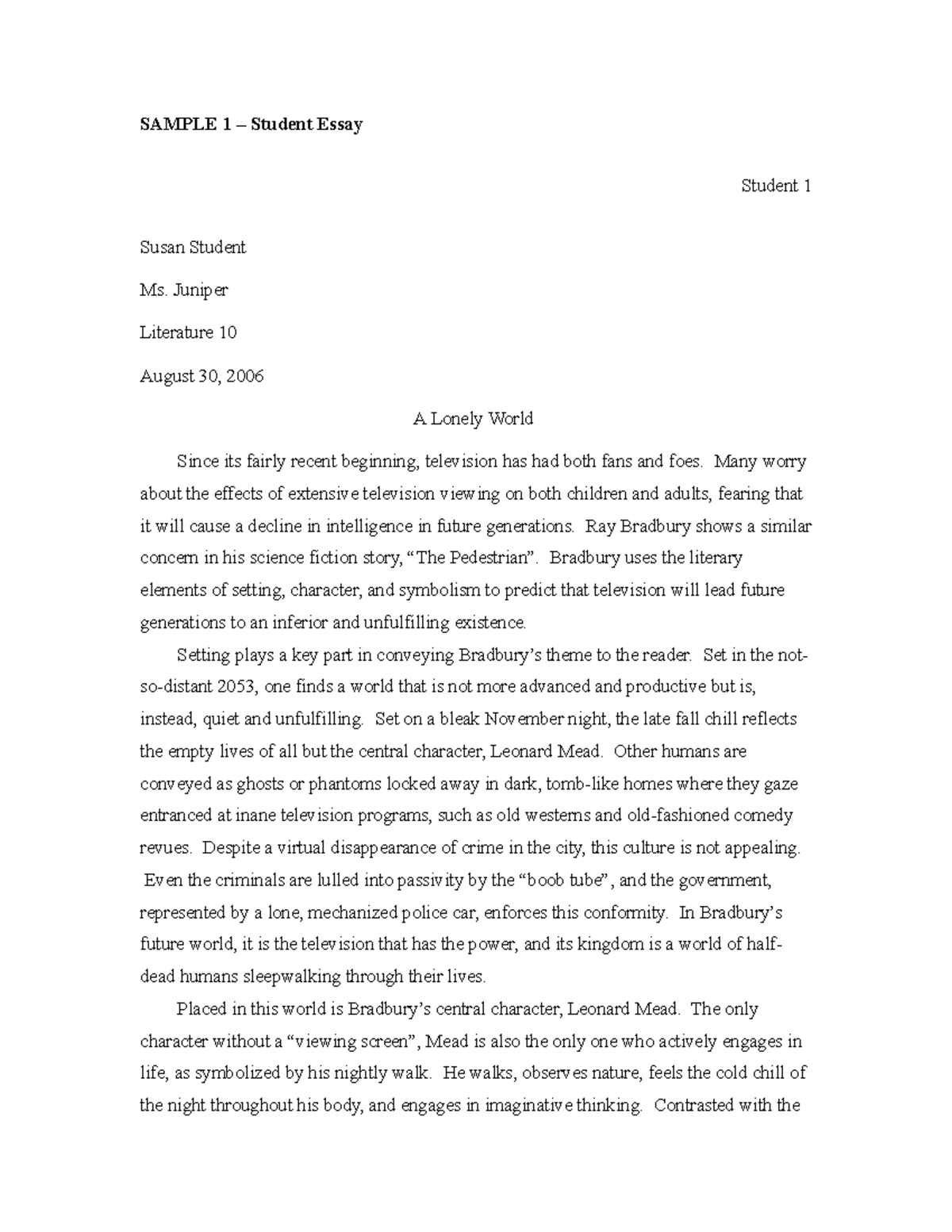 Sample Student Literary Analysis Essays - COMM 150 - Studocu