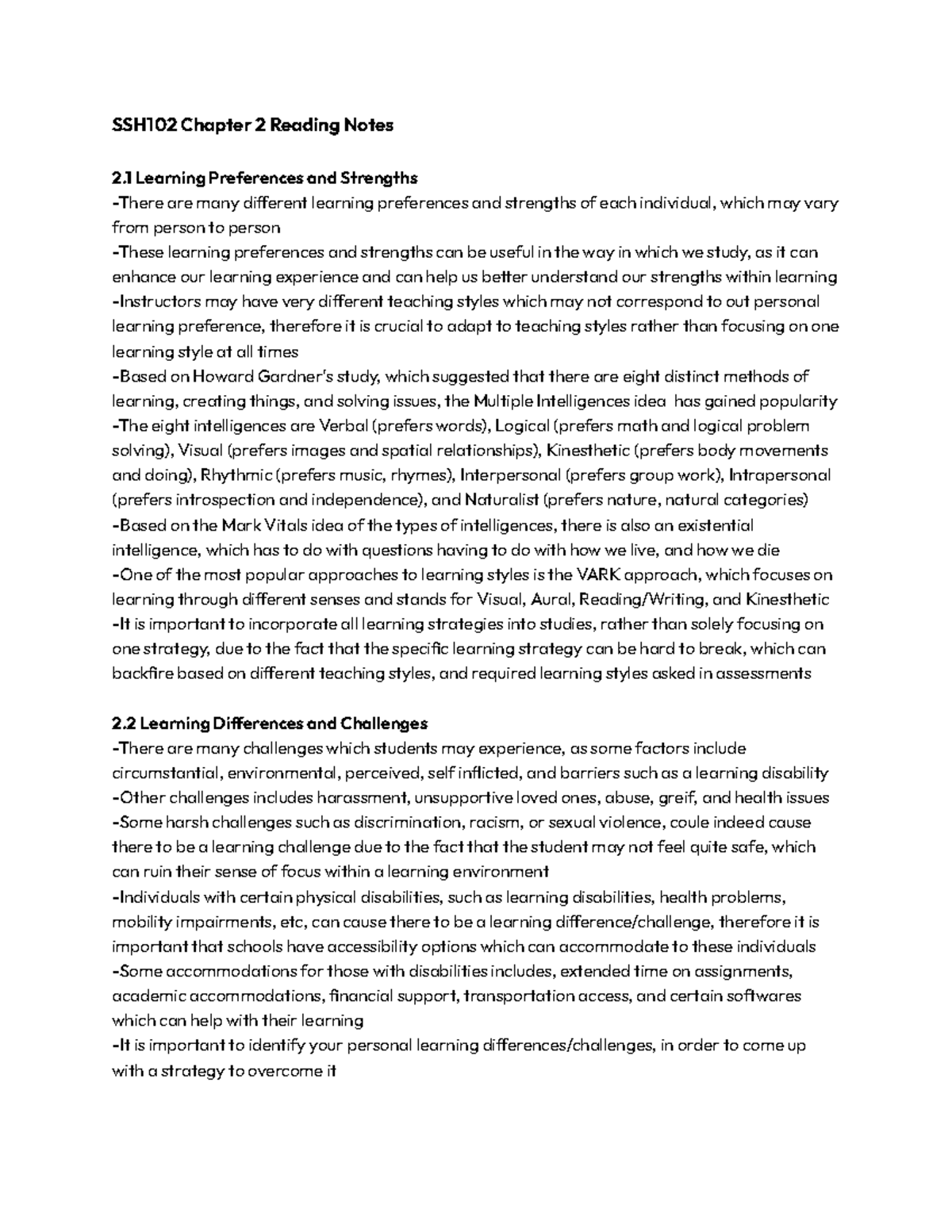 SSH102 Chapter 2 Reading Notes - SSH102 Chapter 2 Reading Notes 2 ...