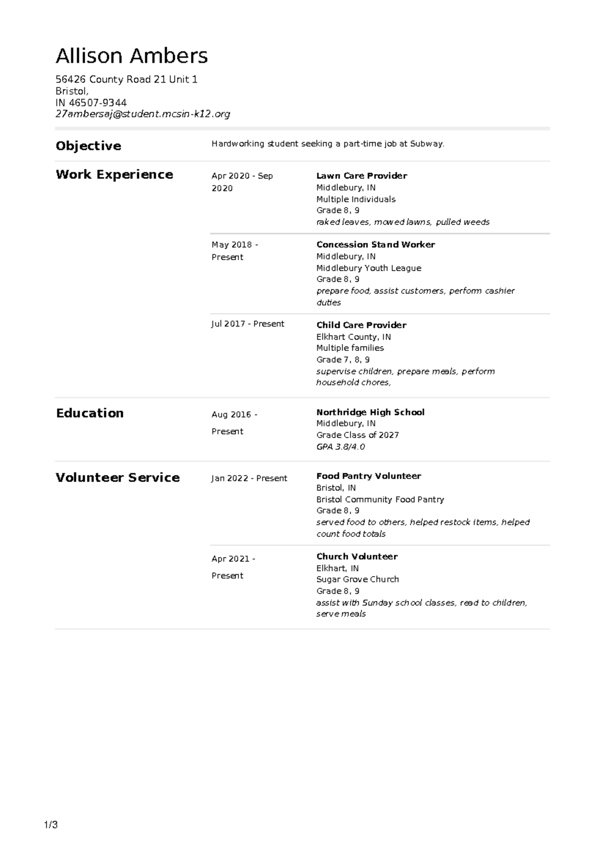 11 13 23 Resume. - this is cool - Allison Ambers 56426 County Road 21 ...