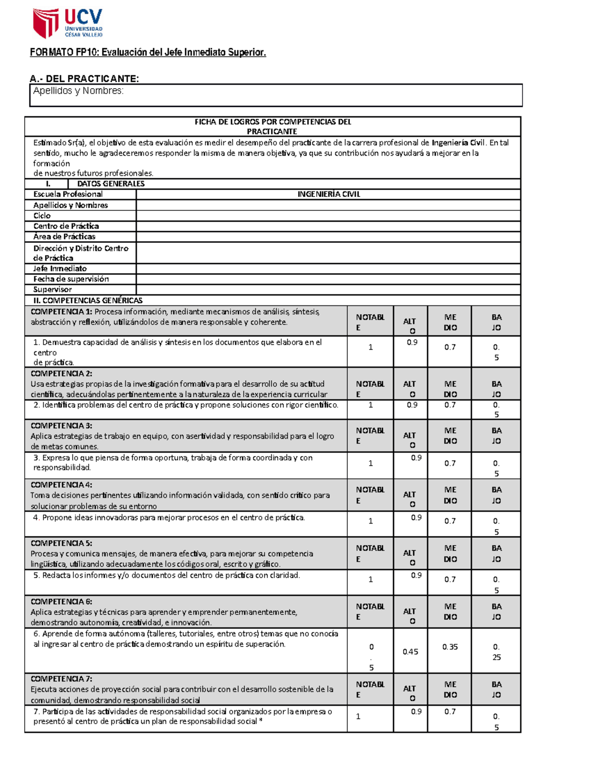 Formato FP10- Evaluación del Jefe Inmediato Superior - FORMATO FP10 ...