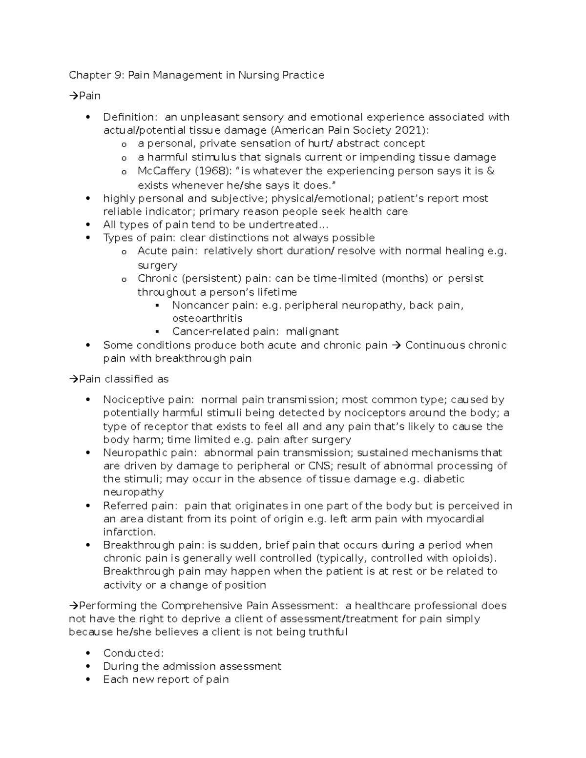 Med Surge Exam 2 - Chapter 9: Pain Management in Nursing Practice Pain ...